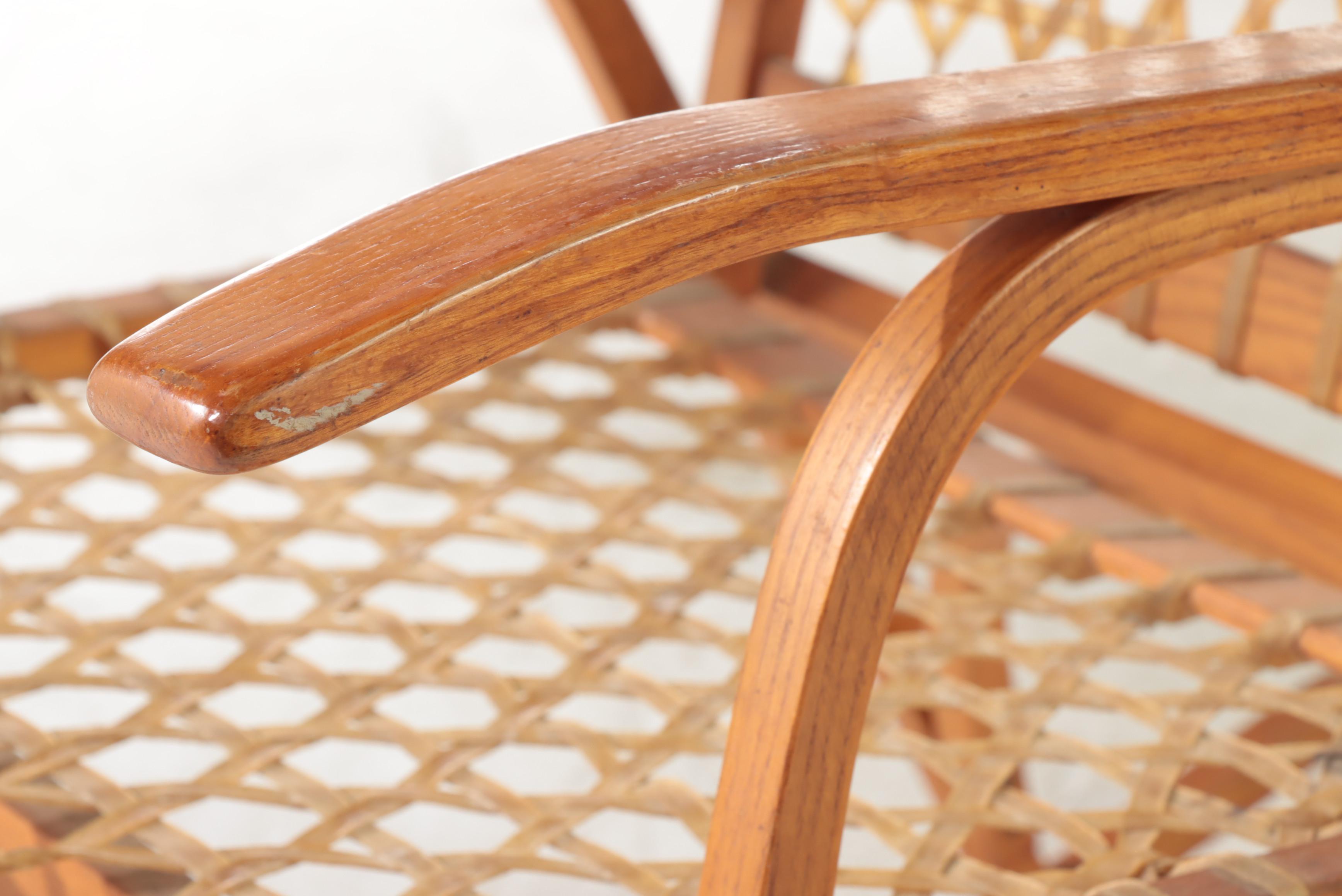 SnoCraft Oak & Rawhide "Snowshoe" Armchair and Rocker, Mid to Late 20th ...