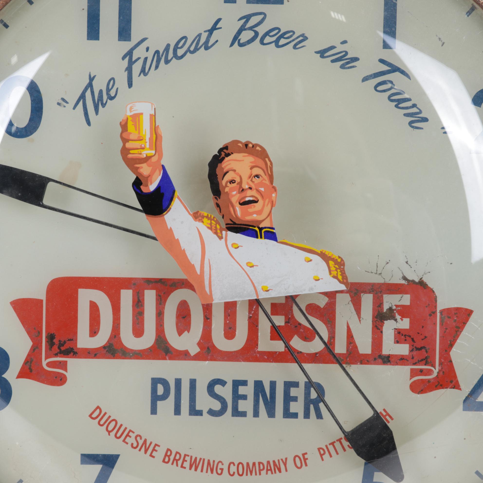 1950s Pam Clock Co. Duquesne Pilsener Illuminated Advertising Beer ...