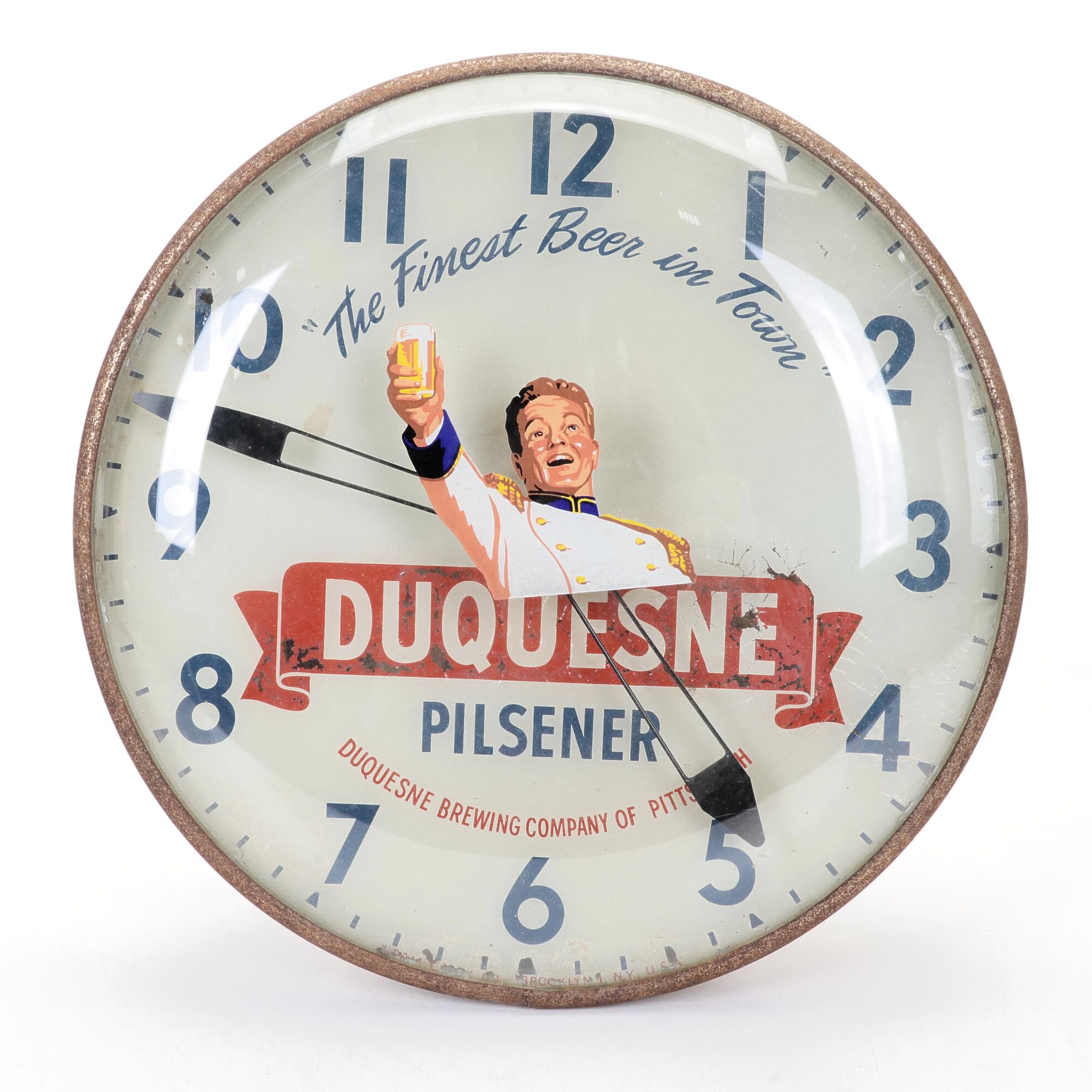 1950s Pam Clock Co. Duquesne Pilsener Illuminated Advertising Beer ...