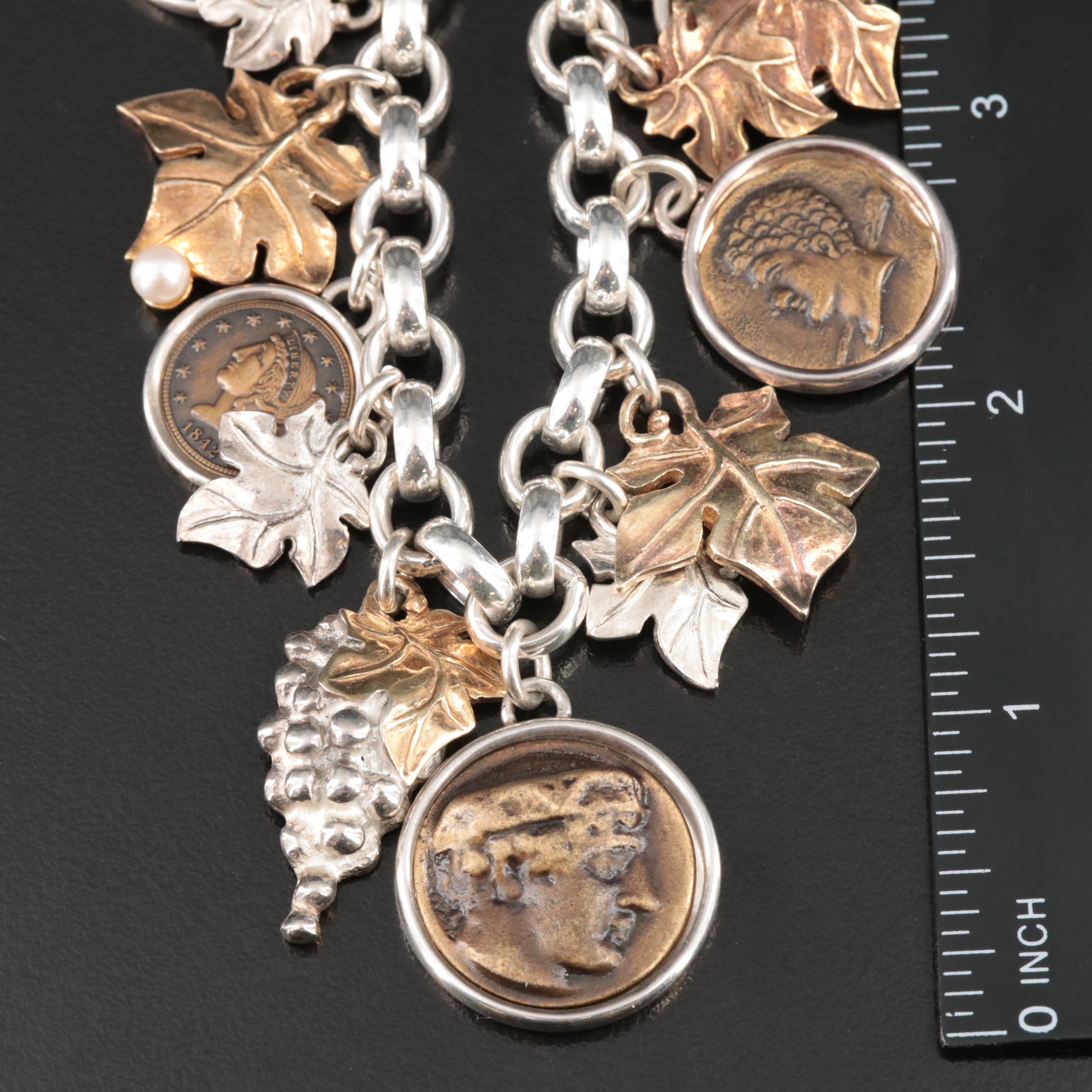 Sterling Pearl, Grape Cluster, Coin Necklace and Coin Earrings | EBTH