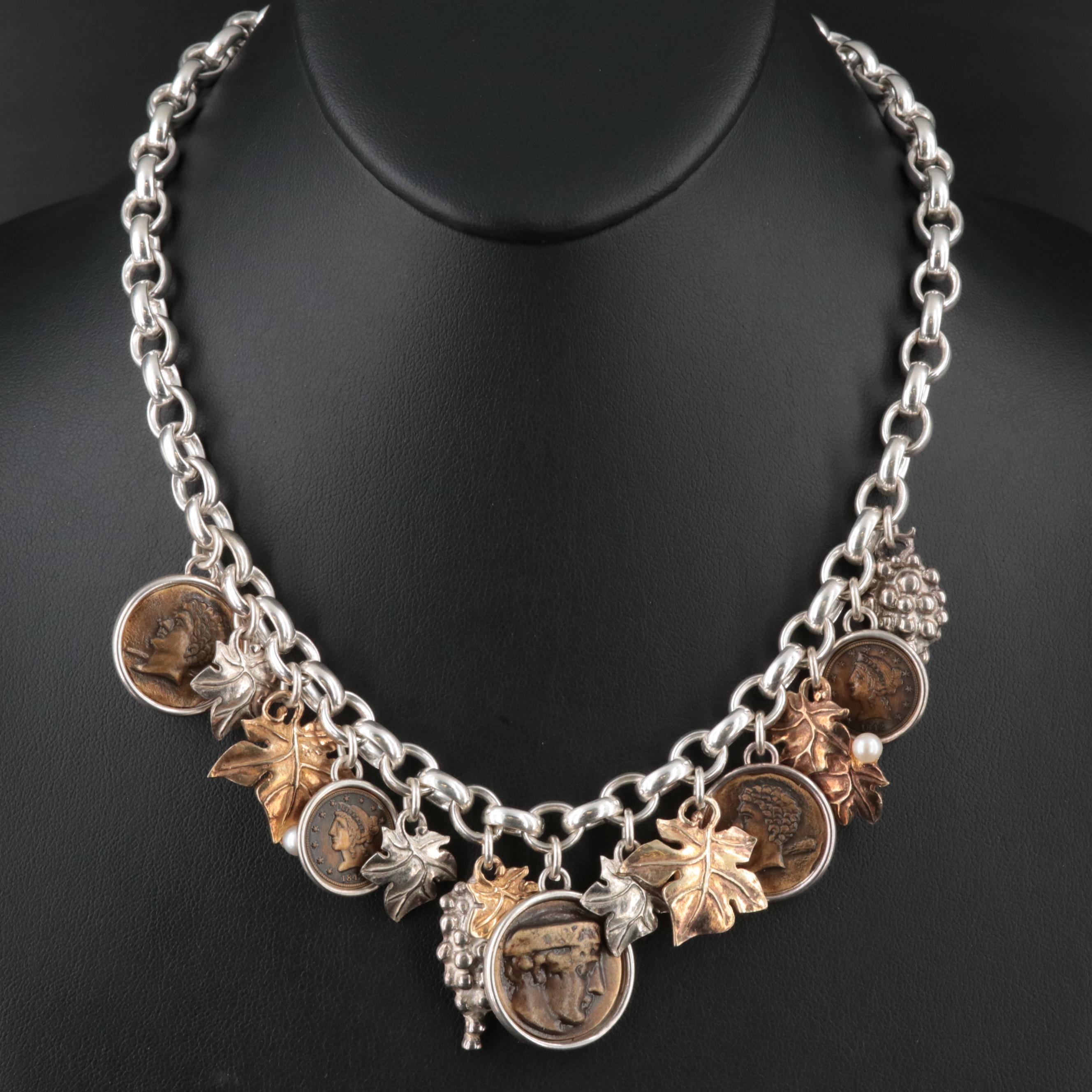 Sterling Pearl, Grape Cluster, Coin Necklace and Coin Earrings | EBTH