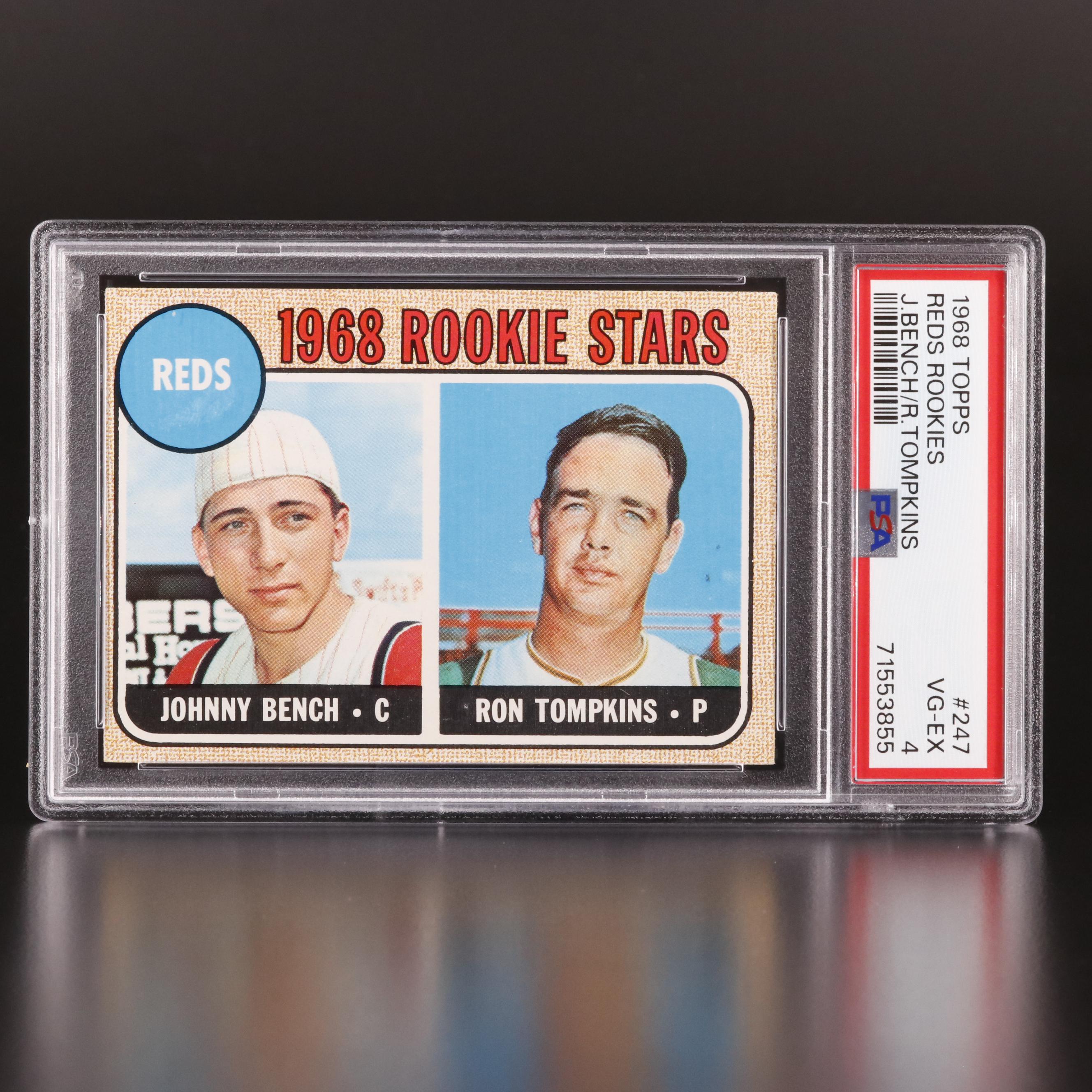 1968 Topps Johnny Bench/Tompkins Rookie Baseball Card #247 Graded PSA 4 ...
