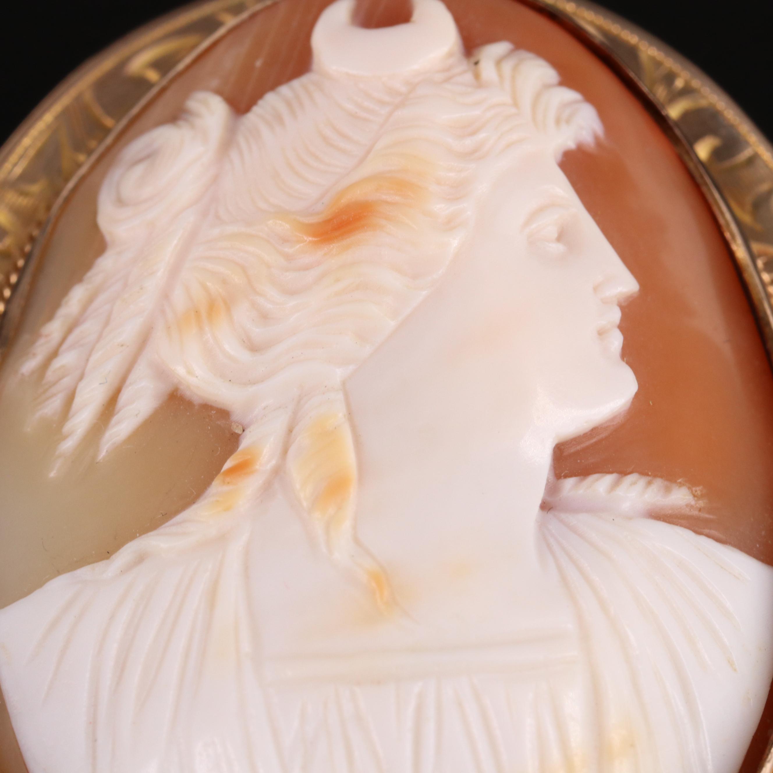 Antique 10K Shell Goddess Diana Cameo Brooch | EBTH