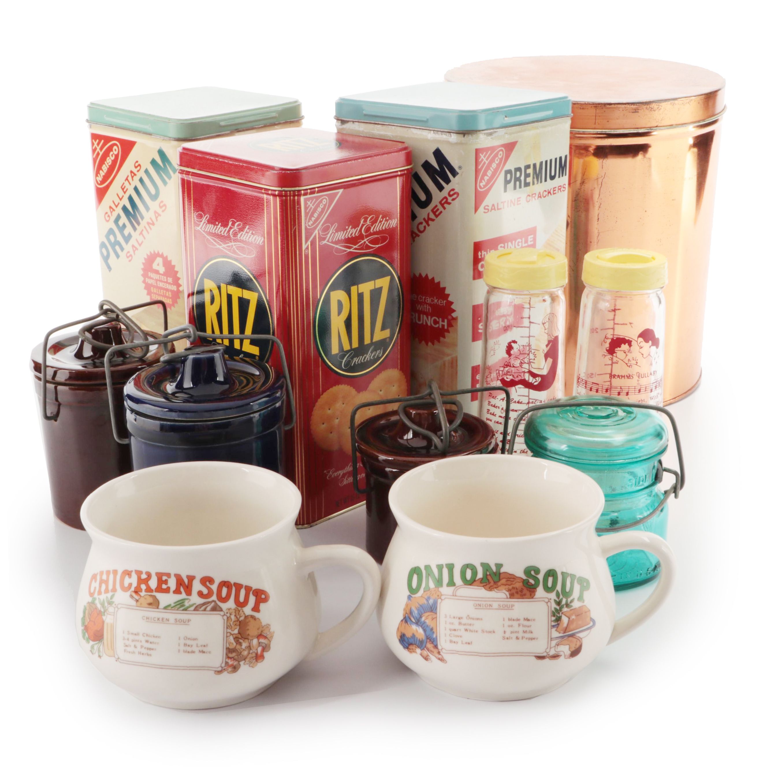 Ritz Cracker Tin with Hygeia Screw Top Bottles, Soup Mugs, and More | EBTH