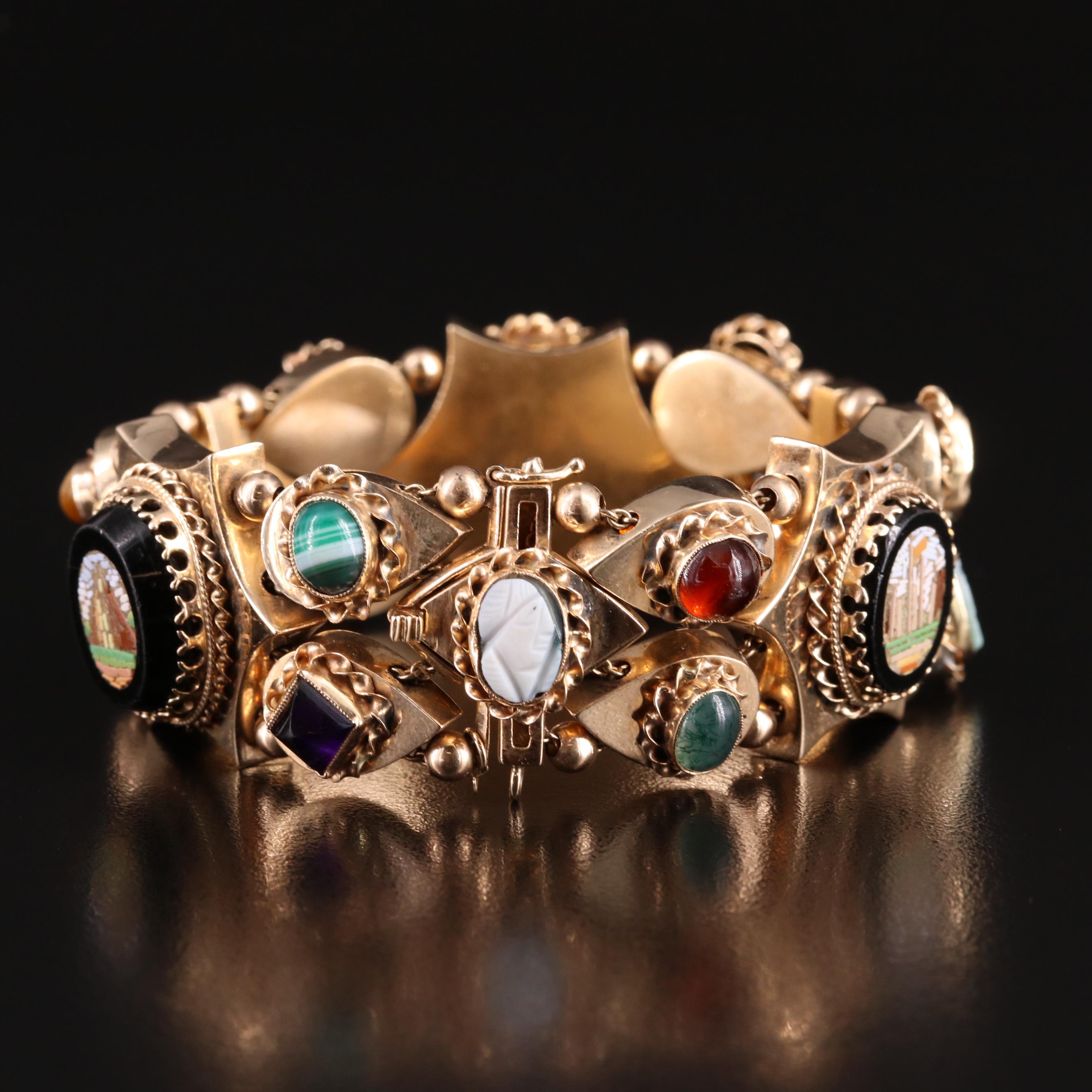 Victorian Style 14K Gemstone Slide Charm Bracelet | EBTH