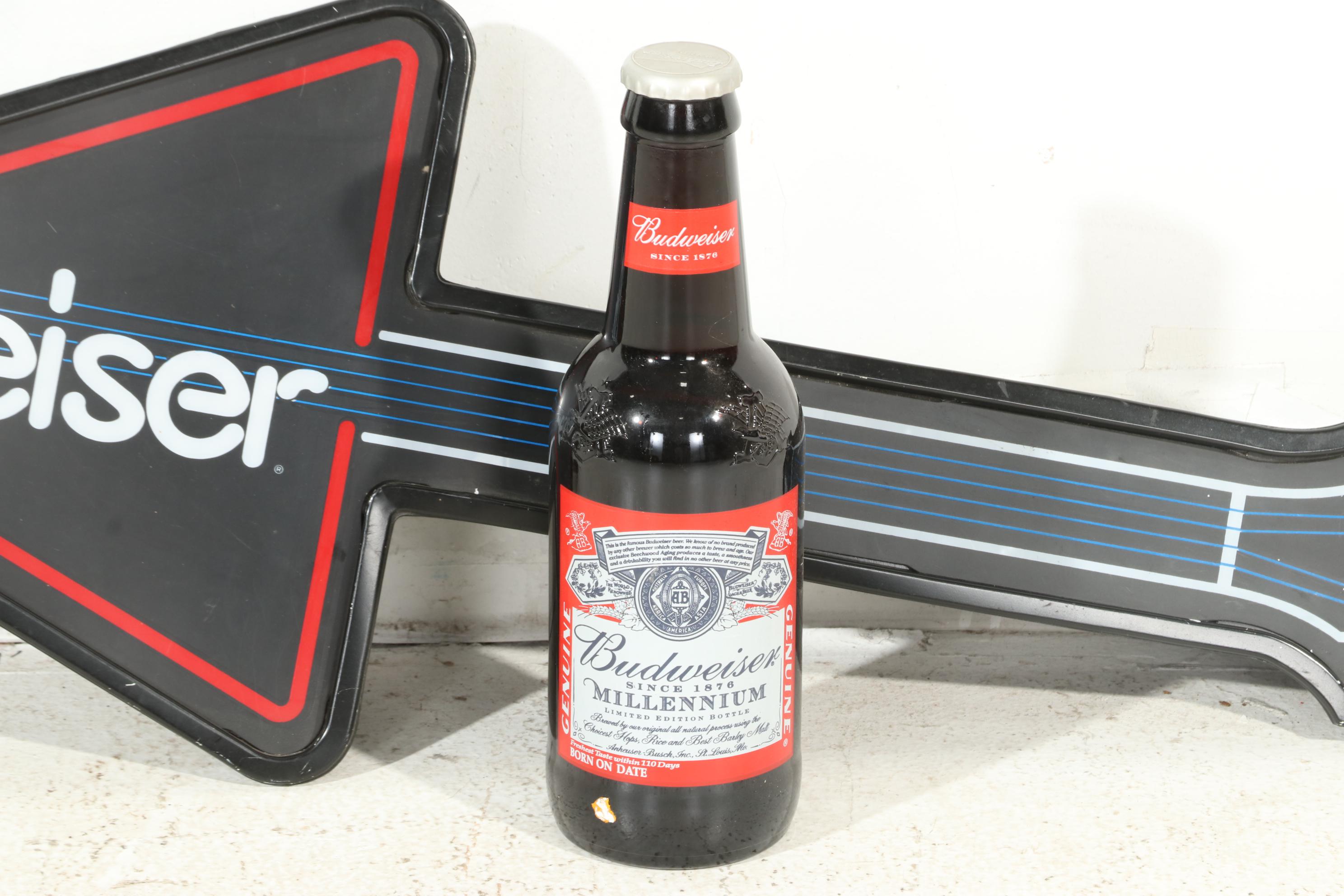 Budweiser Illuminated Beer Sign and Millennium Edition Bottle, Late ...