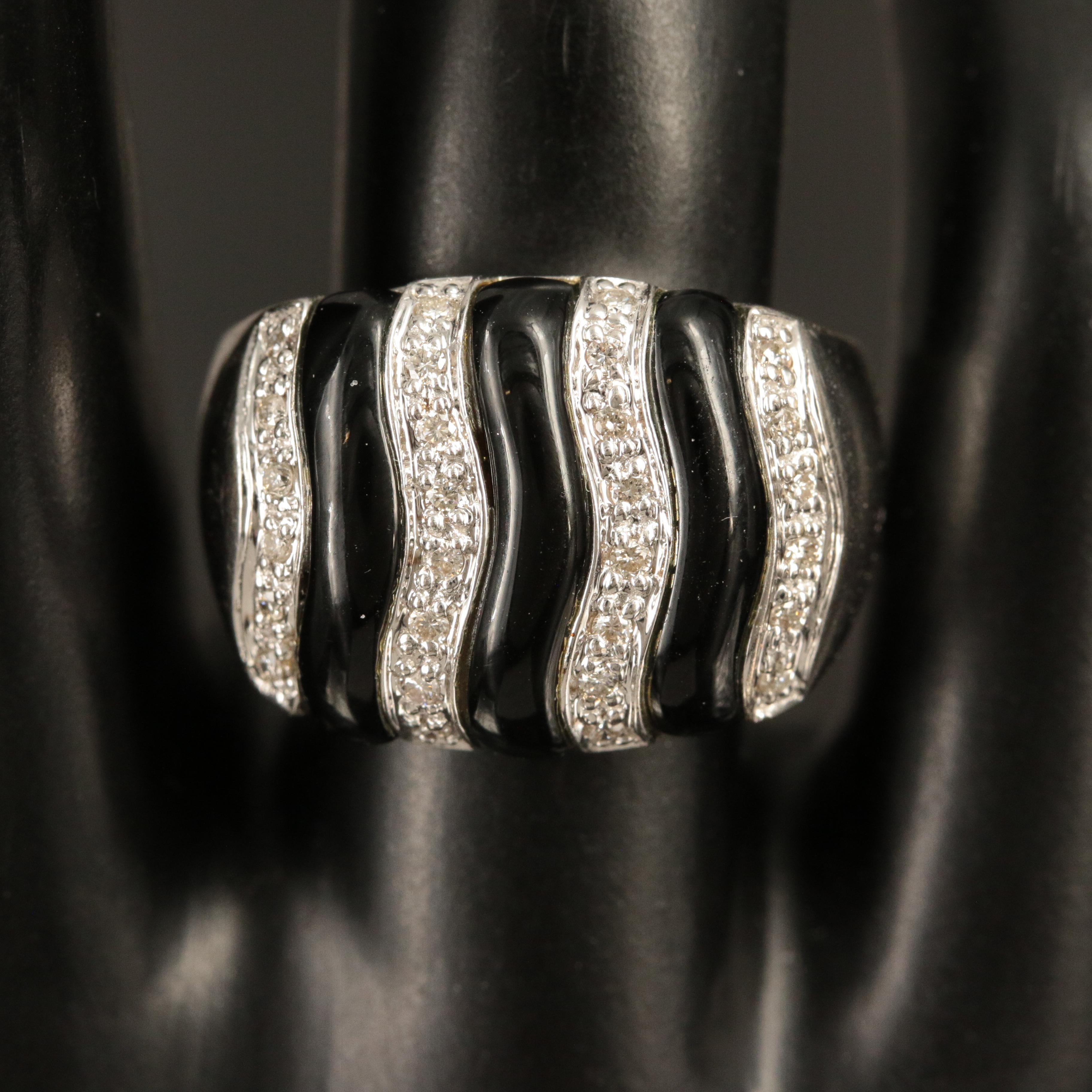 14K Diamond and Enamel Wave Ring | EBTH