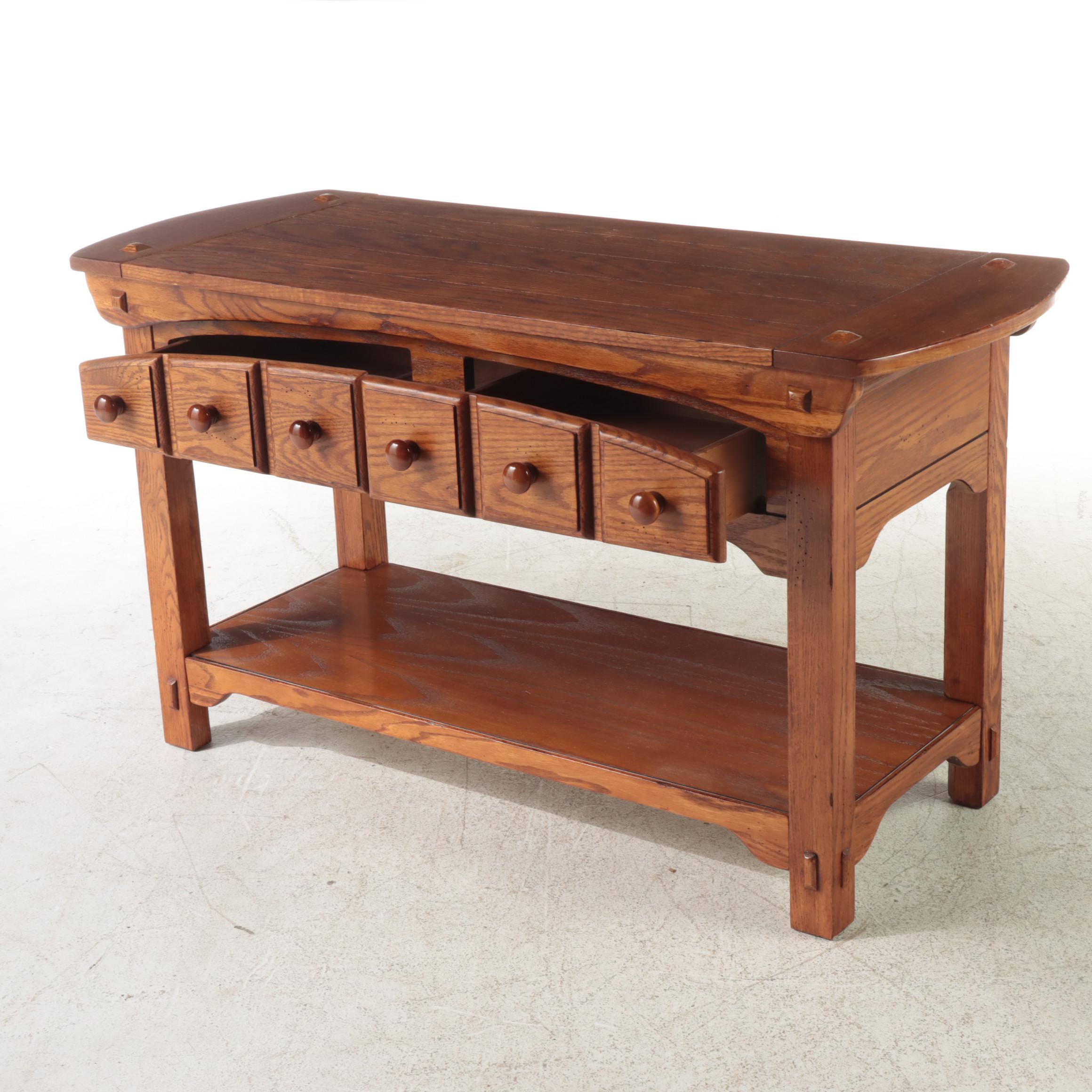 Arts and Crafts Style Oak Two-Drawer Console Table | EBTH