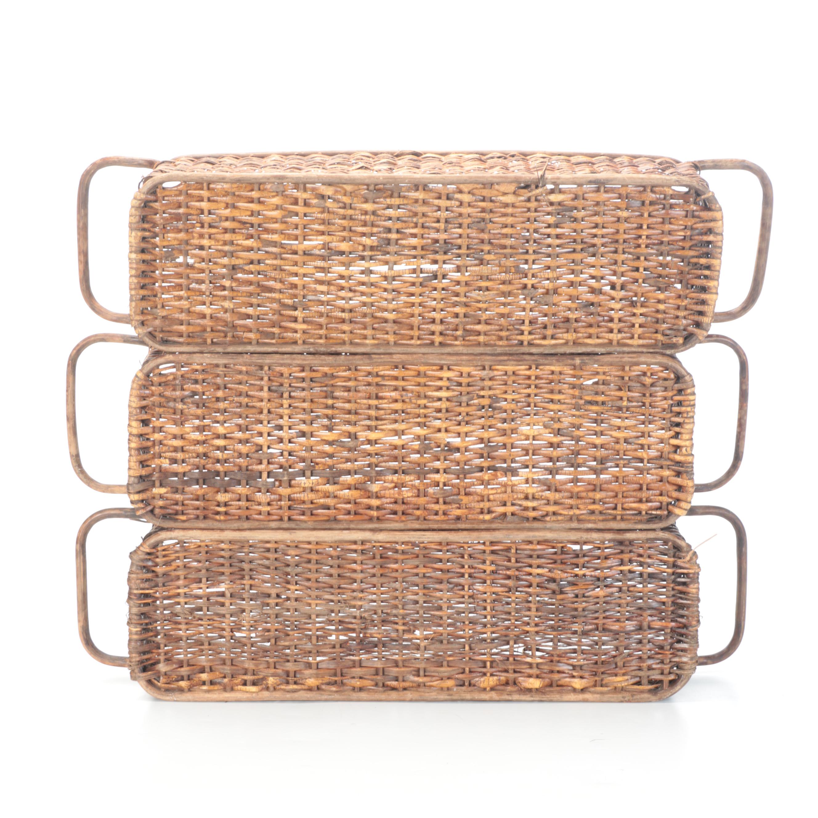 Wicker Woven Branch Handled Rectangular Baskets | EBTH