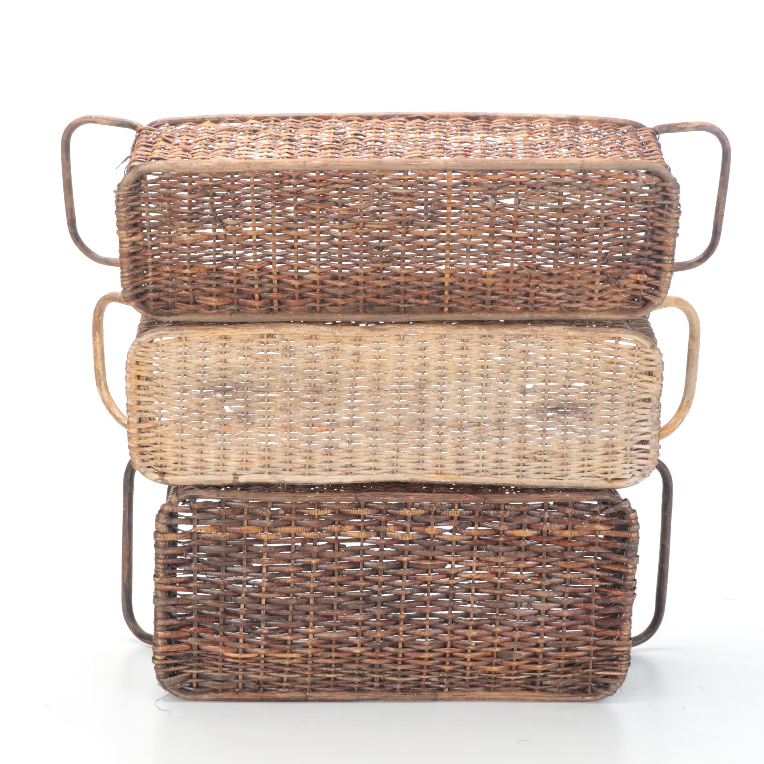 Wicker Woven Branch Handled Rectangular Baskets | EBTH