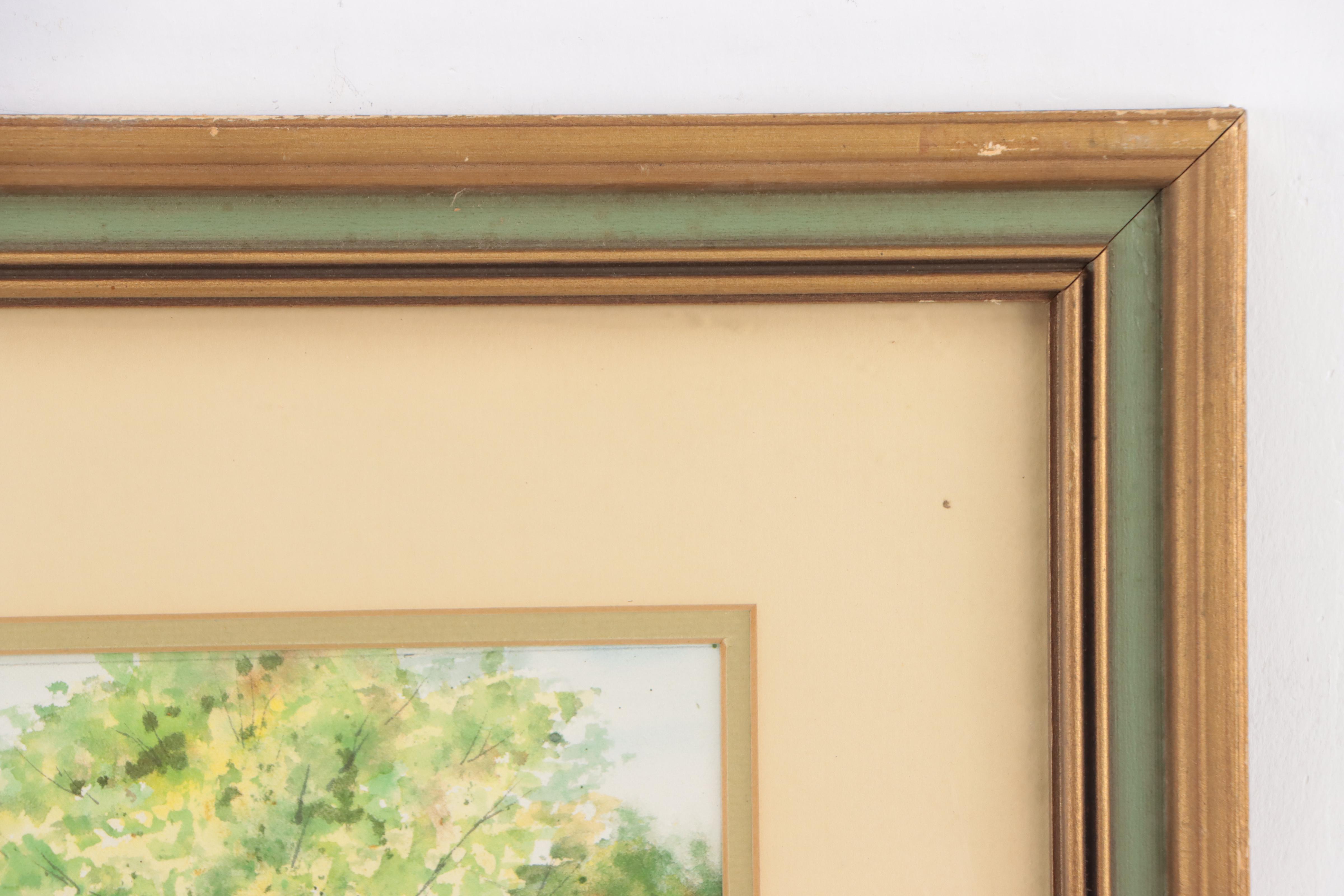 Buni Watercolor Painting of Covered Bridge in Waterfall Landscape, 1975 ...