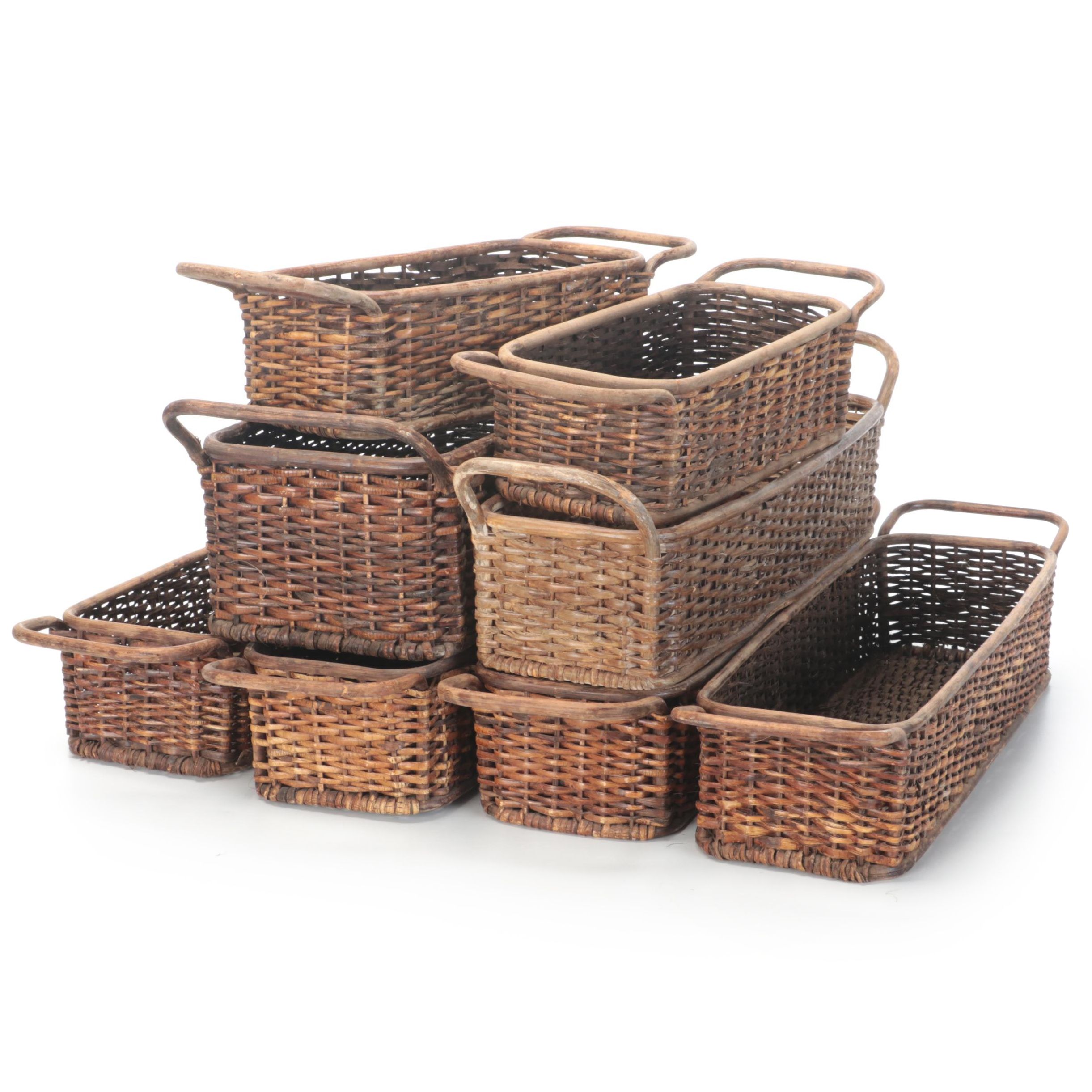 Wicker Woven Branch Handled Rectangular Baskets | EBTH