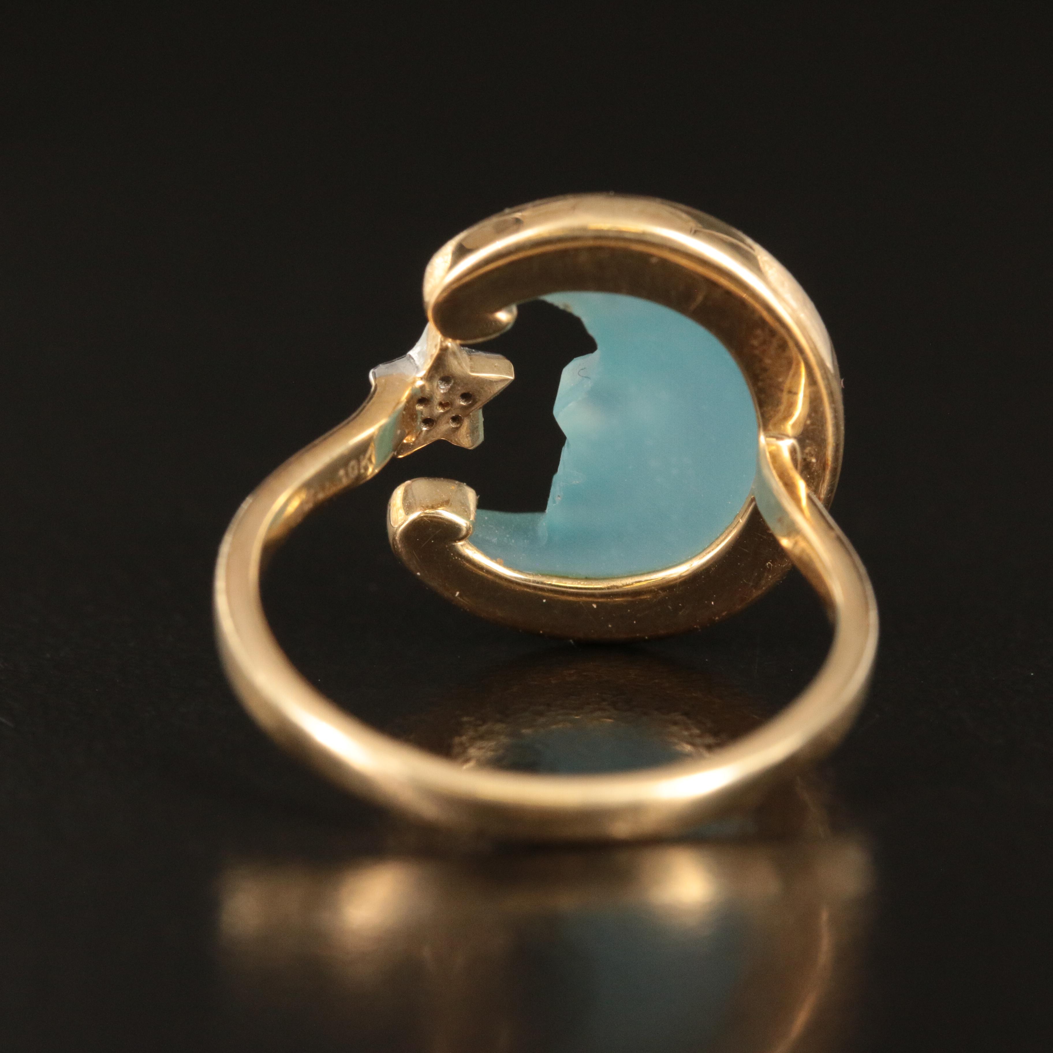 Glenn Lehrer Designs 10K Glass and Diamond Crescent Man in the Moon ...