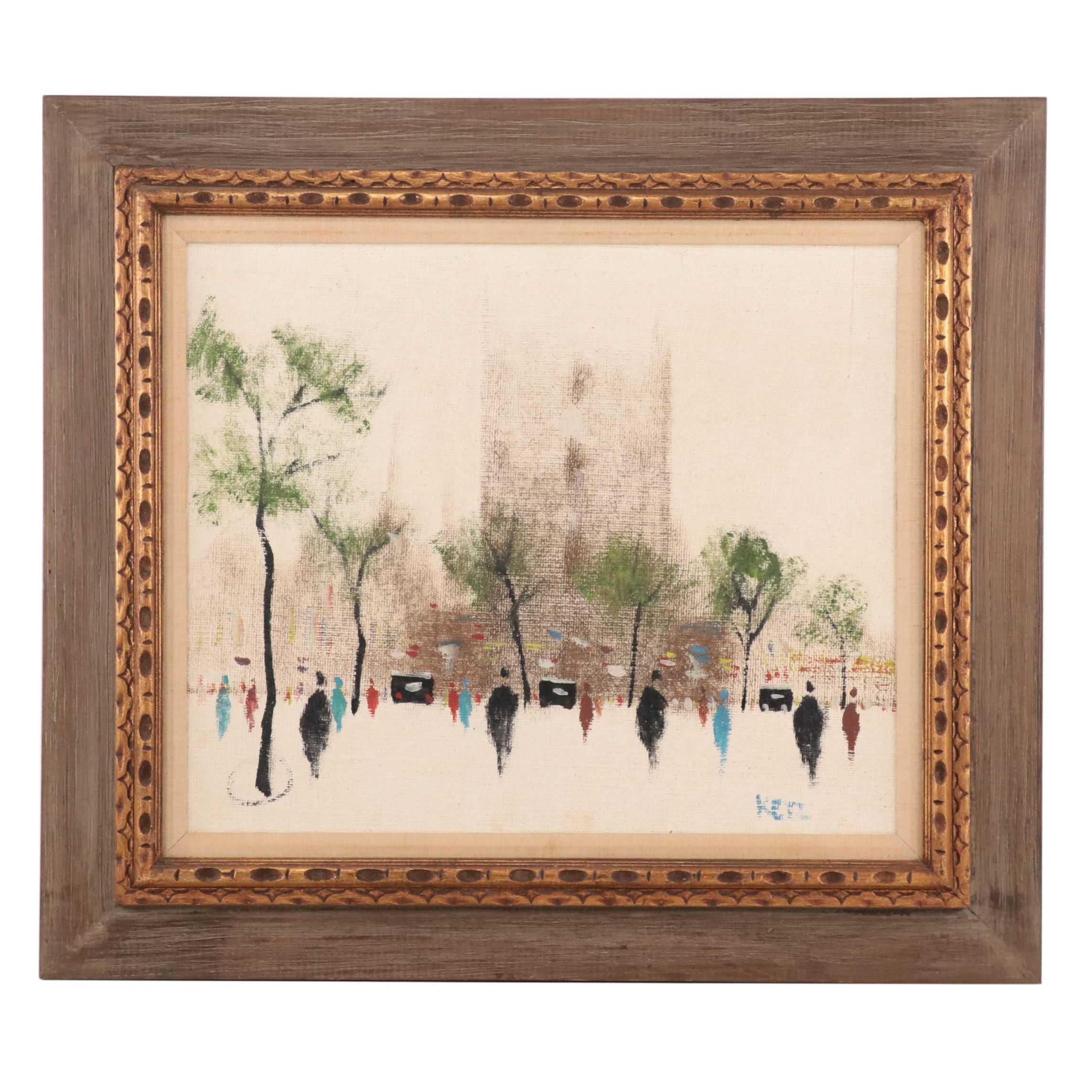 Fritz Ketz Oil Painting of Figures in Cityscape | EBTH
