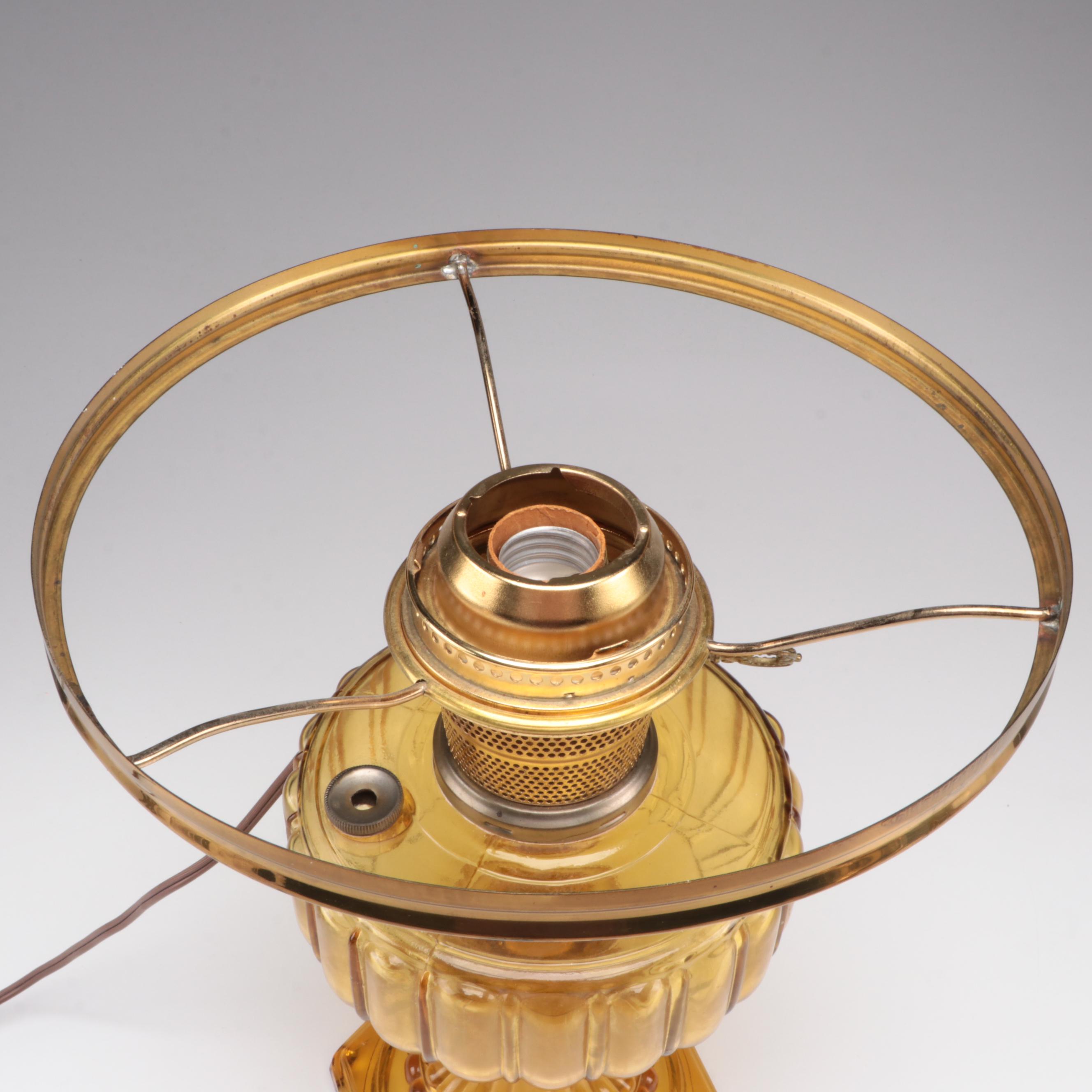 Pressed Glass Lamp with Fenton Honeysuckle Coin Dot Shade and Rayo ...