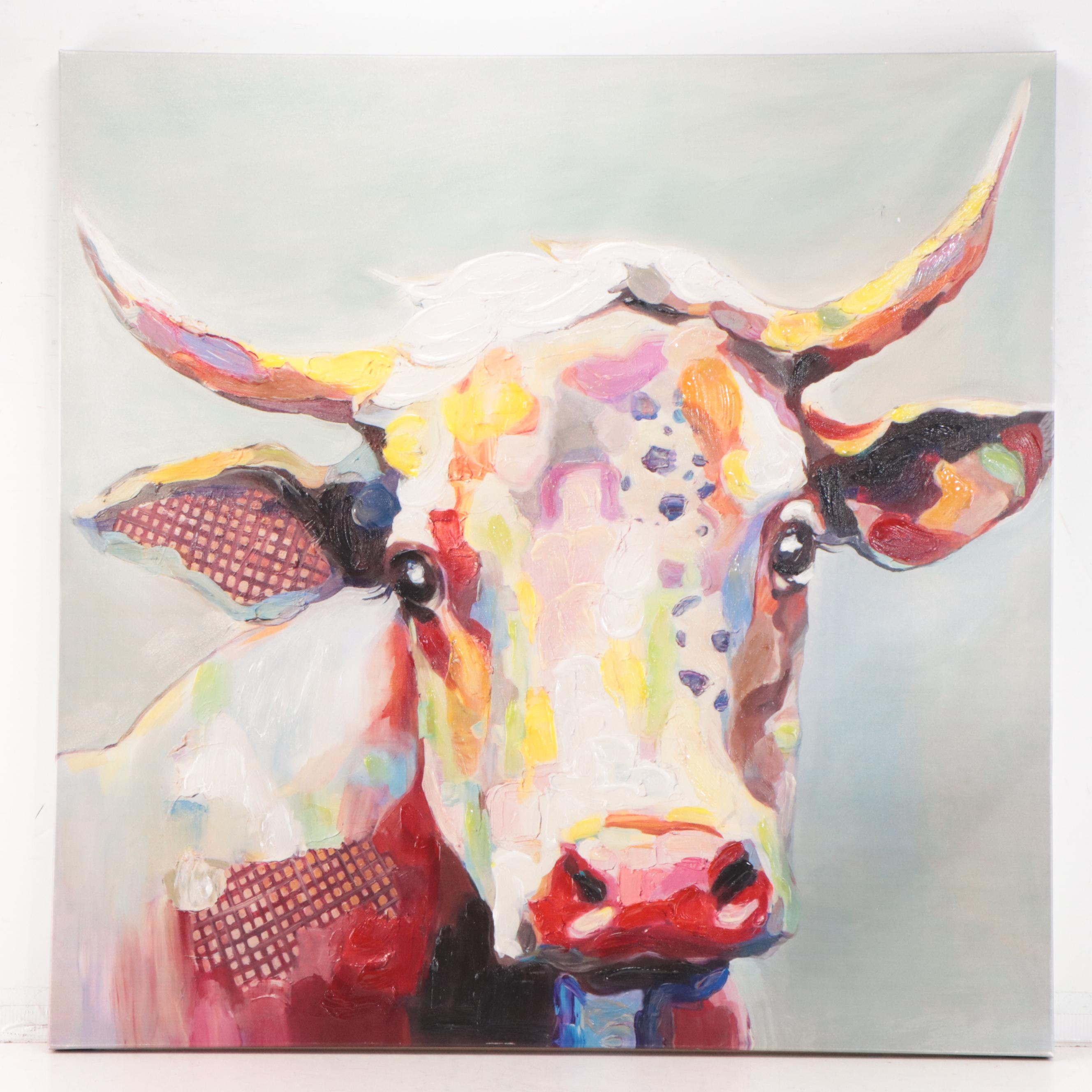 Embellished Giclée of Stylized Cow Portrait | EBTH