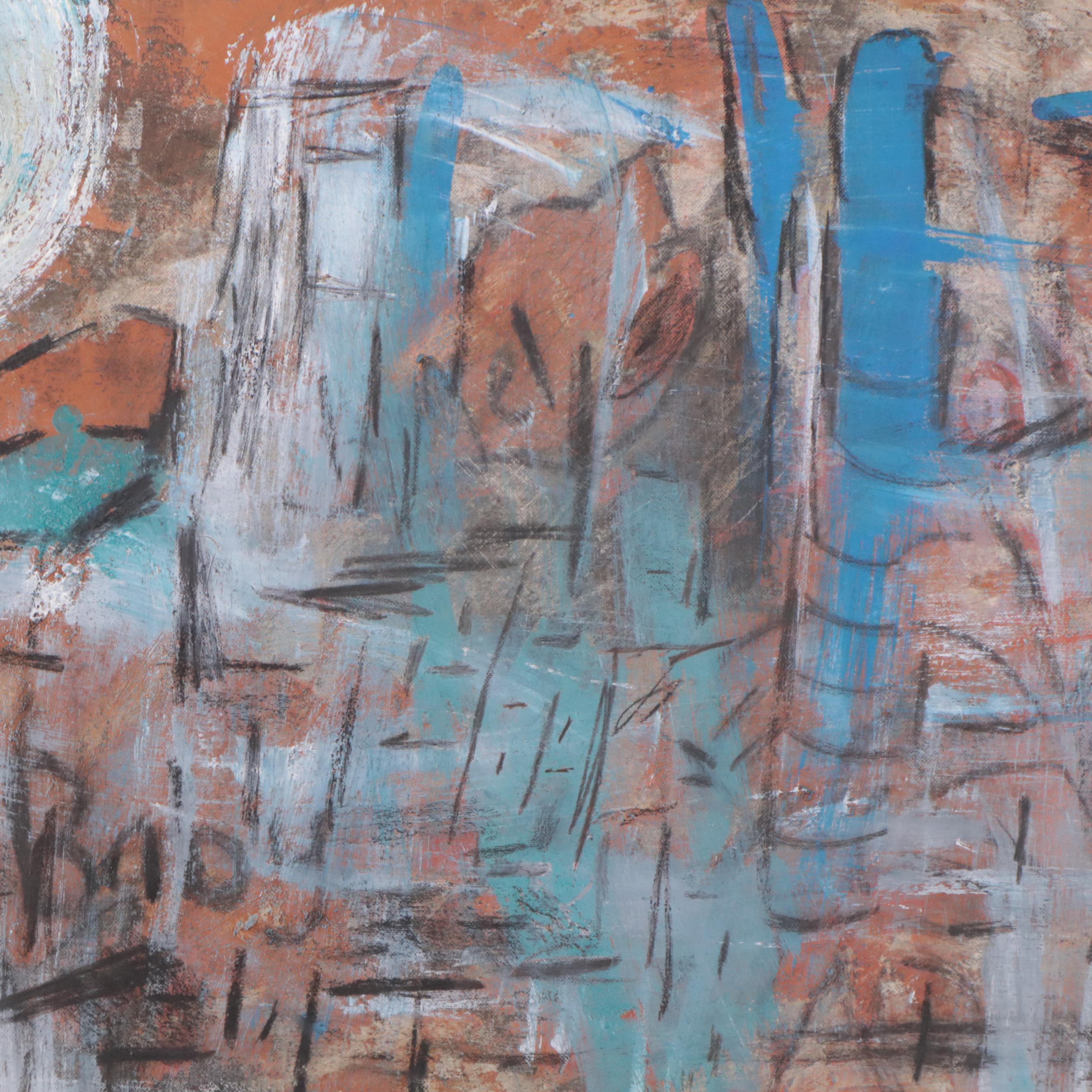 Royi Akavia Abstract Expressionist Mixed Media Painting, Late 20th ...