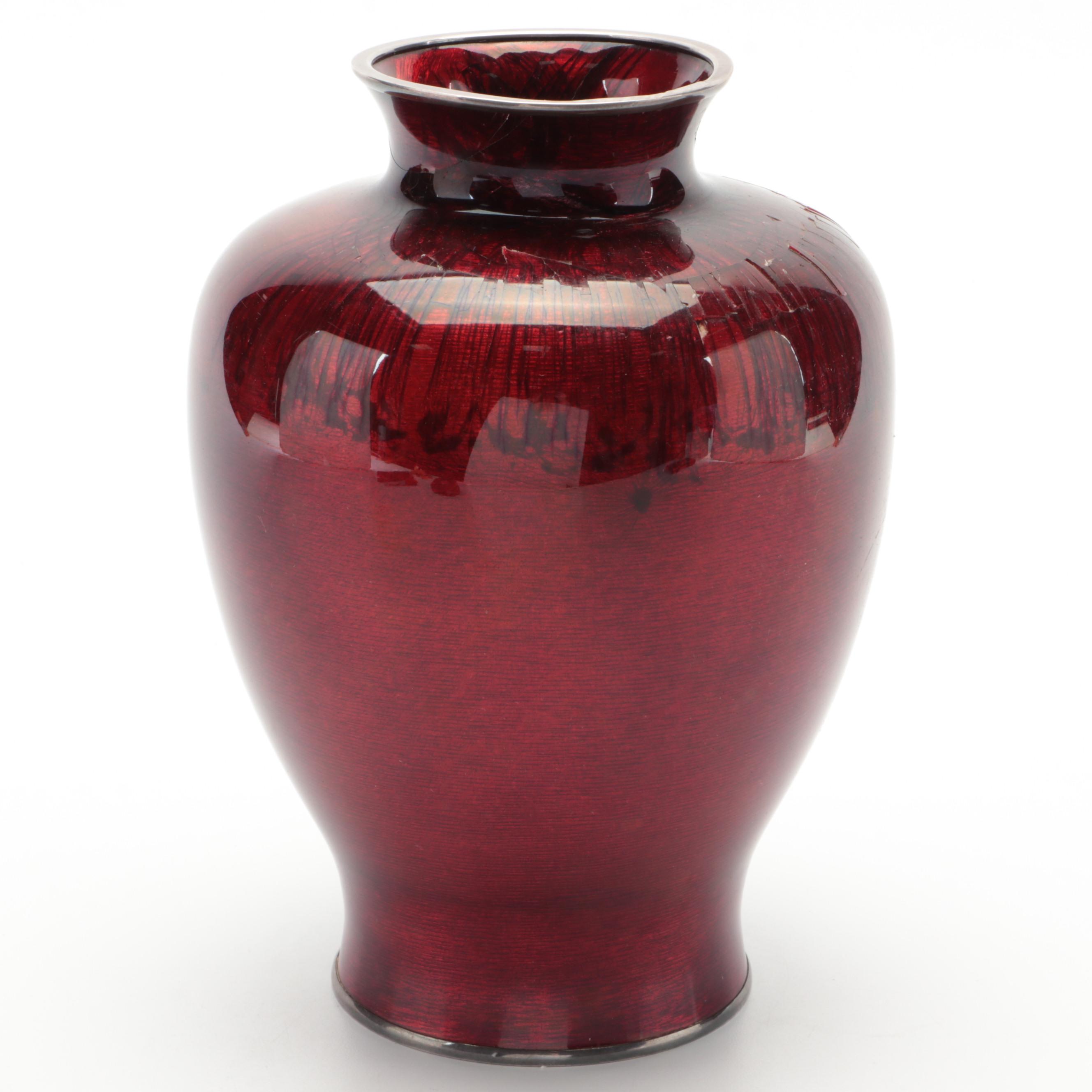 Ando Cloisonné Company Japanese Pigeon Blood Ginbari Vase, 20th Century ...