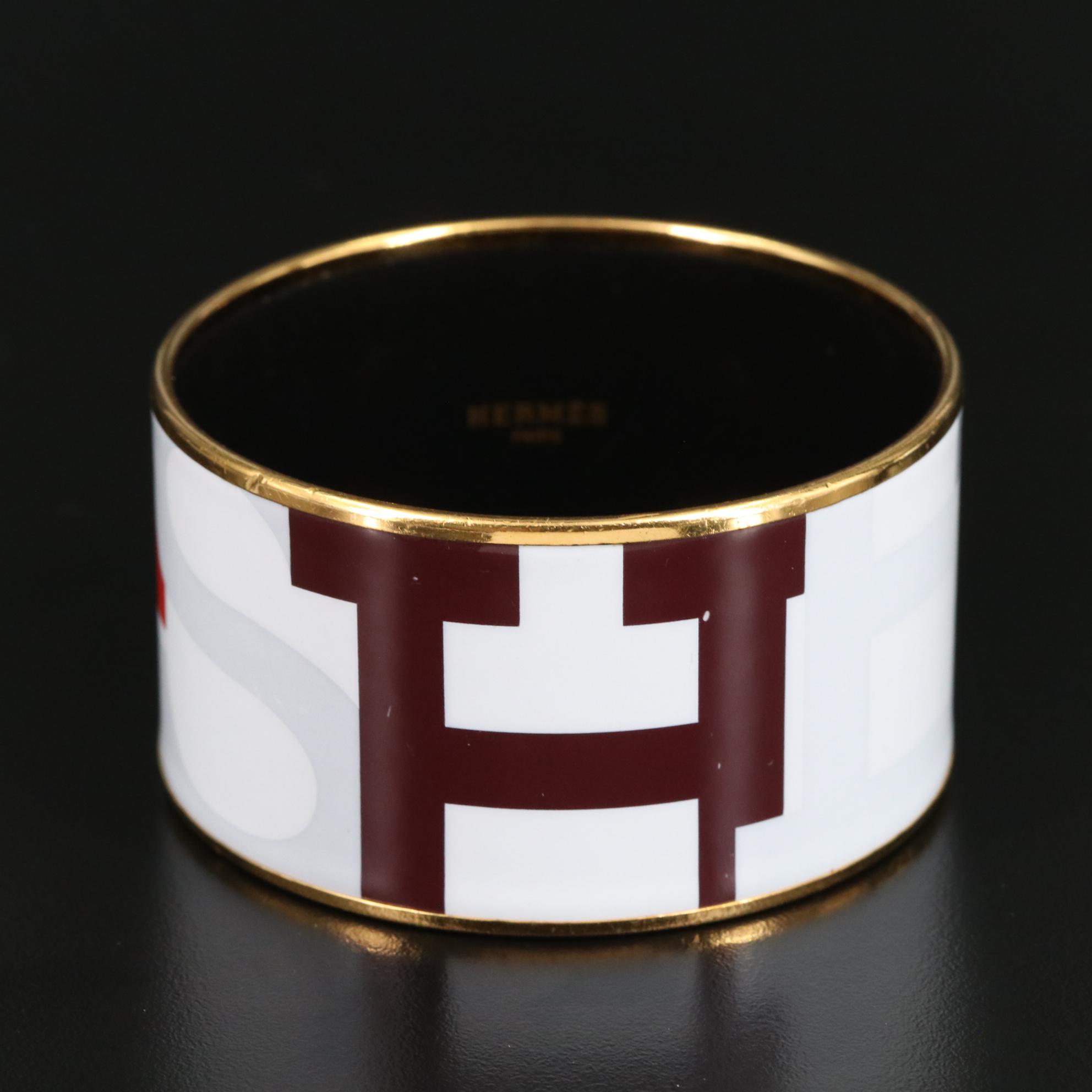 Hermès Extra Wide Enamel Logo Bangle | EBTH