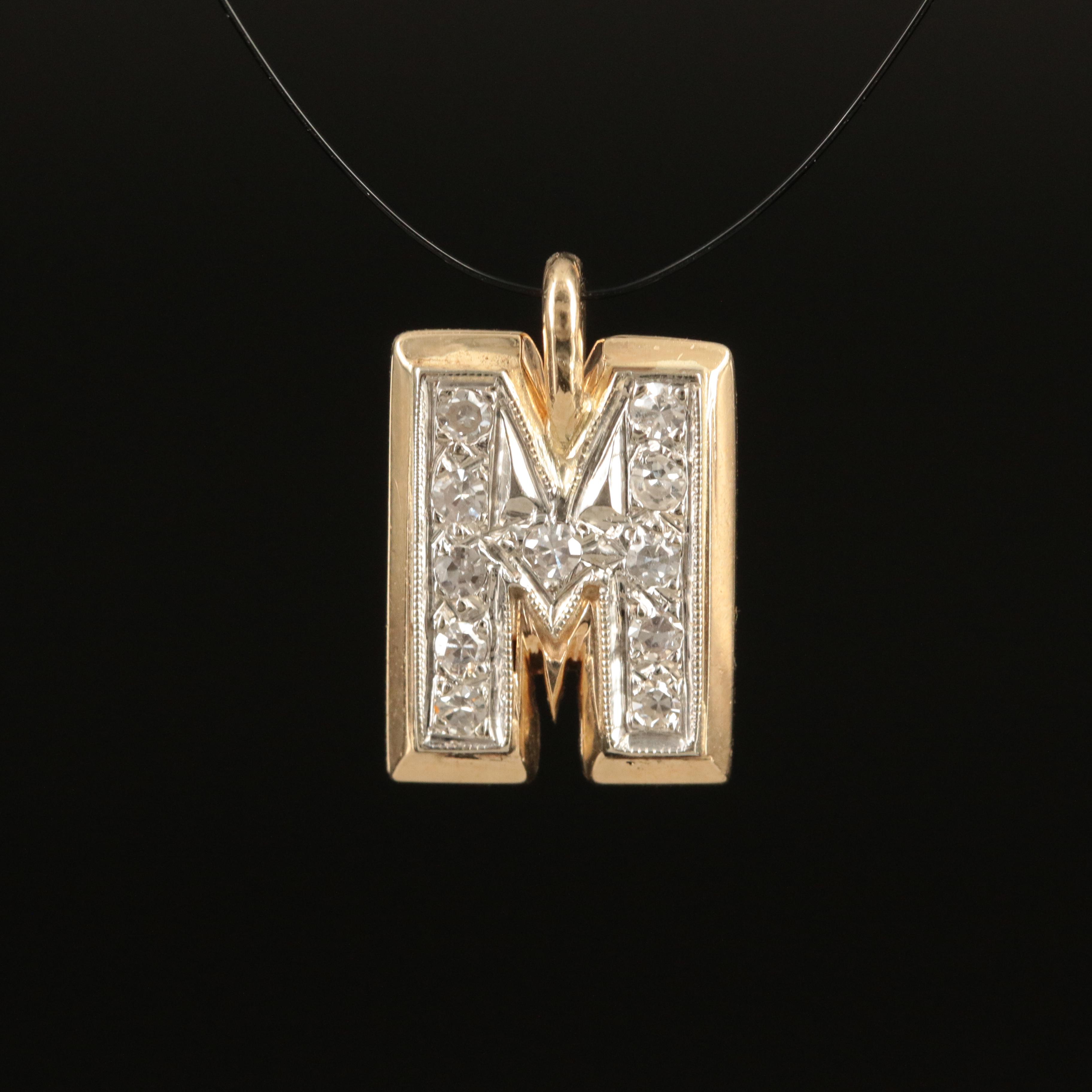 14K Diamond Letter 'M' Pendant | EBTH