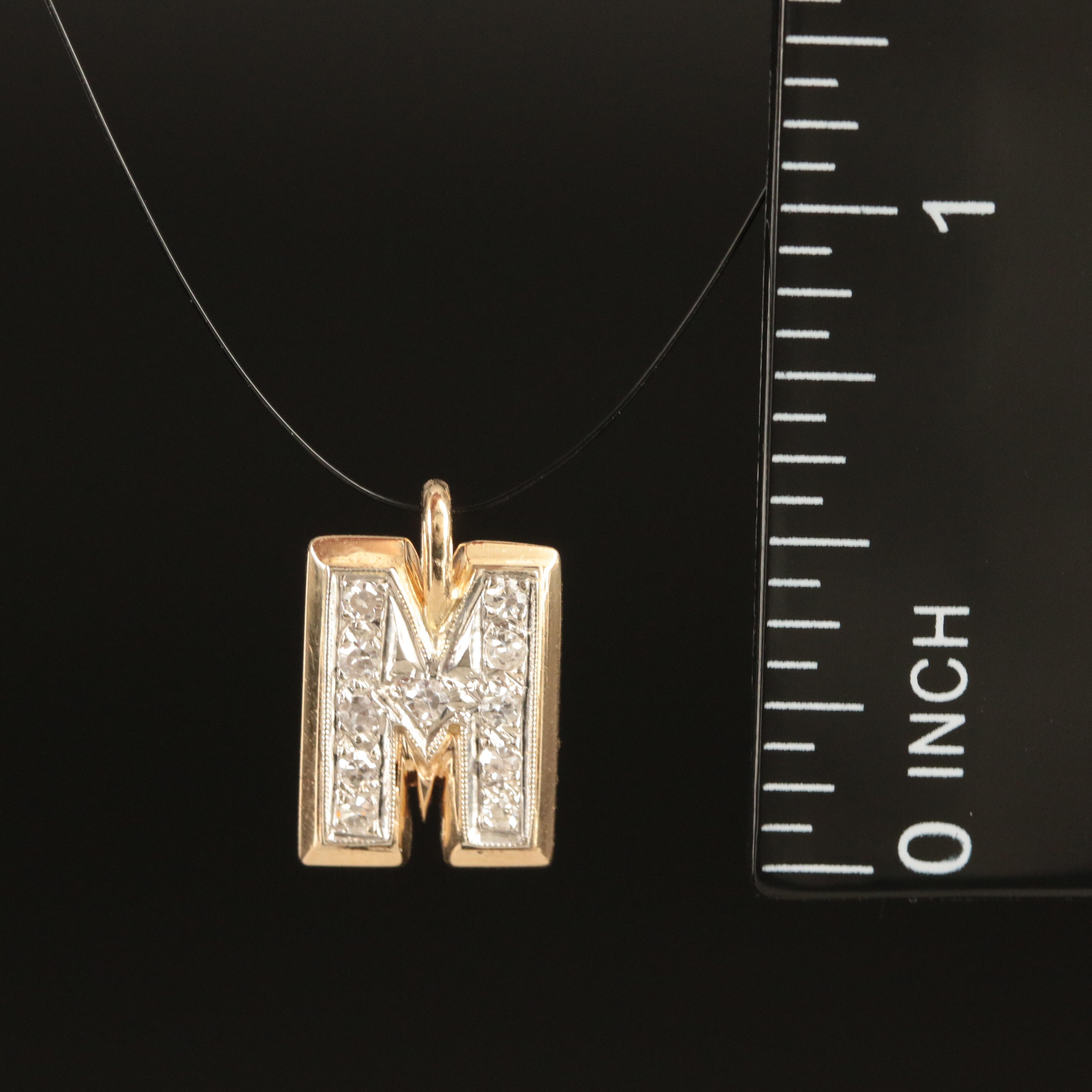 14K Diamond Letter 'M' Pendant | EBTH