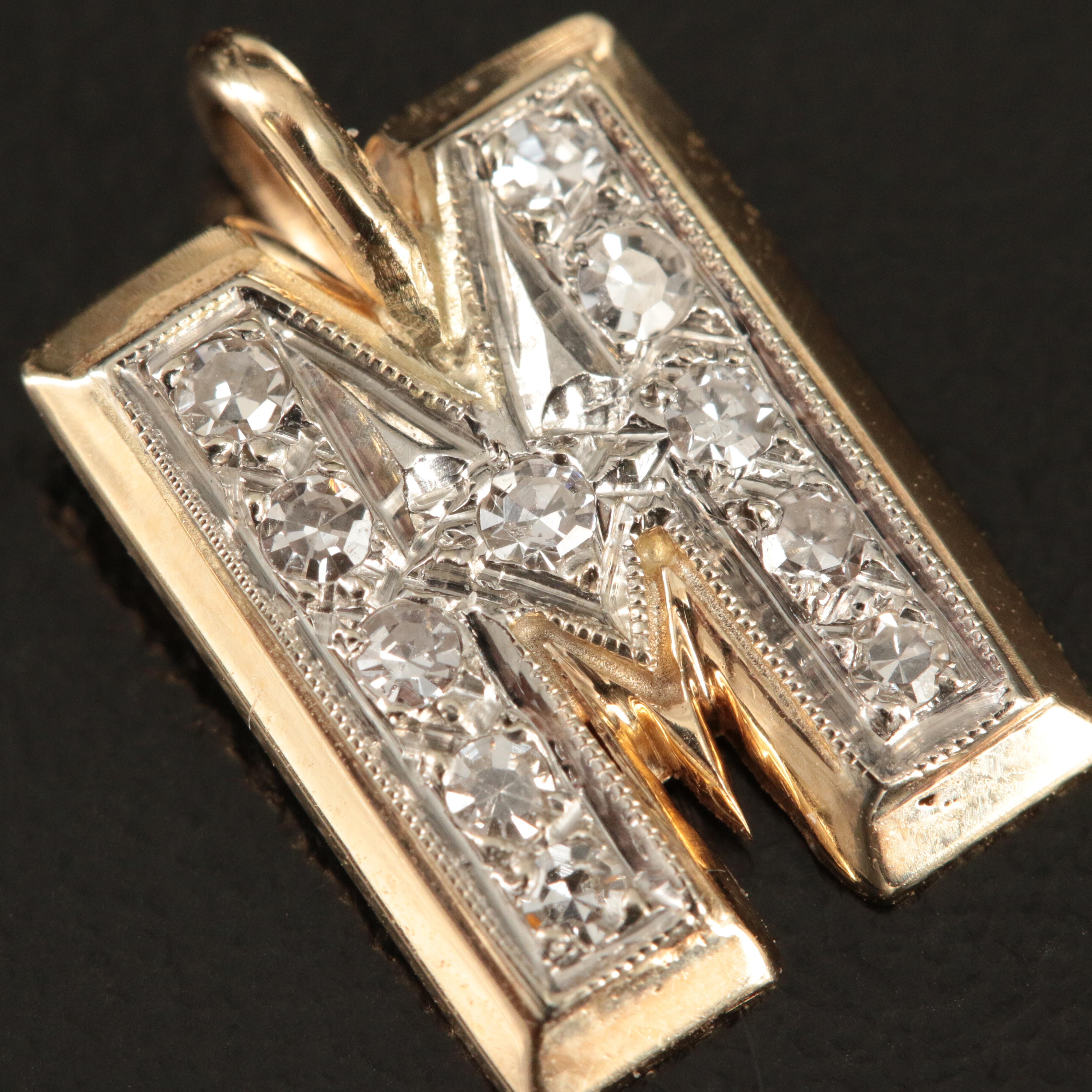 14K Diamond Letter 'M' Pendant | EBTH