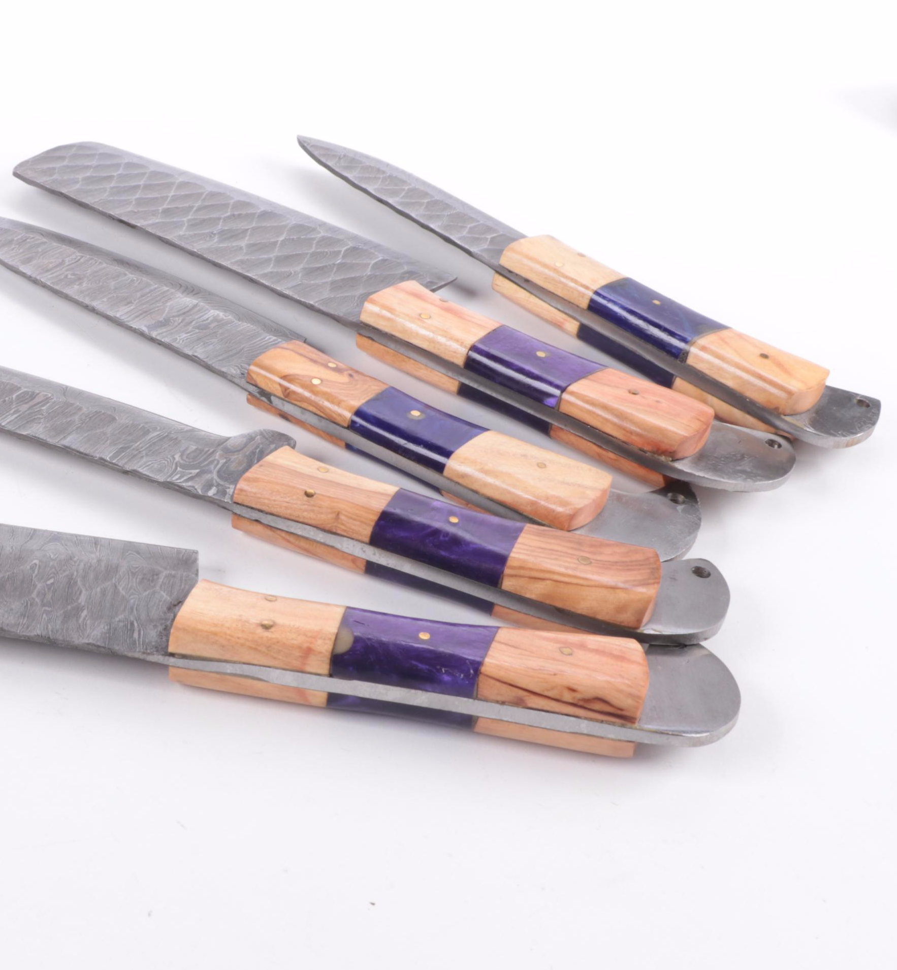 Damascus Steel Knife Set with Leather Roll | EBTH