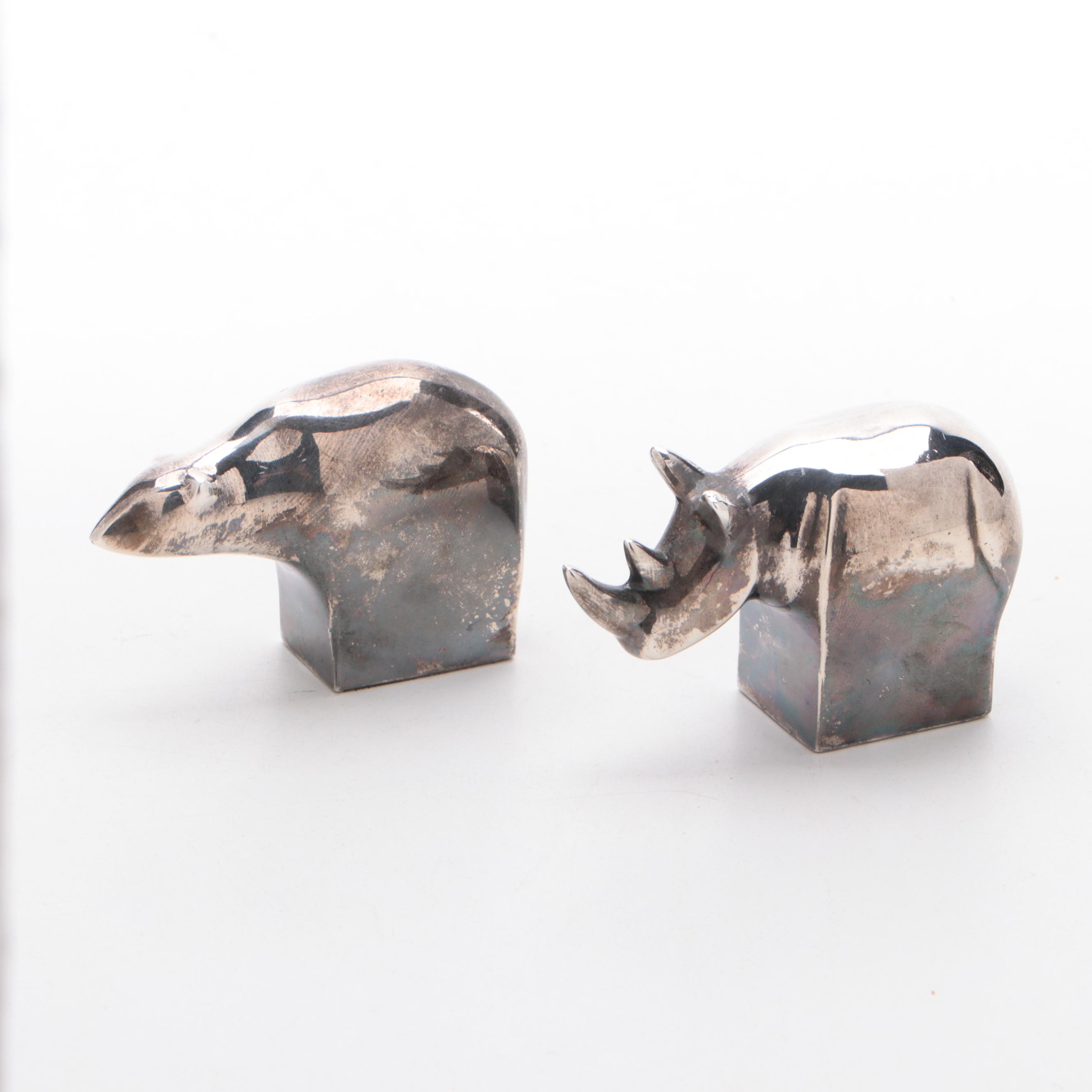 Dansk Silver Plate Animal Paperweights with Studio Art Pottery Face Mug ...
