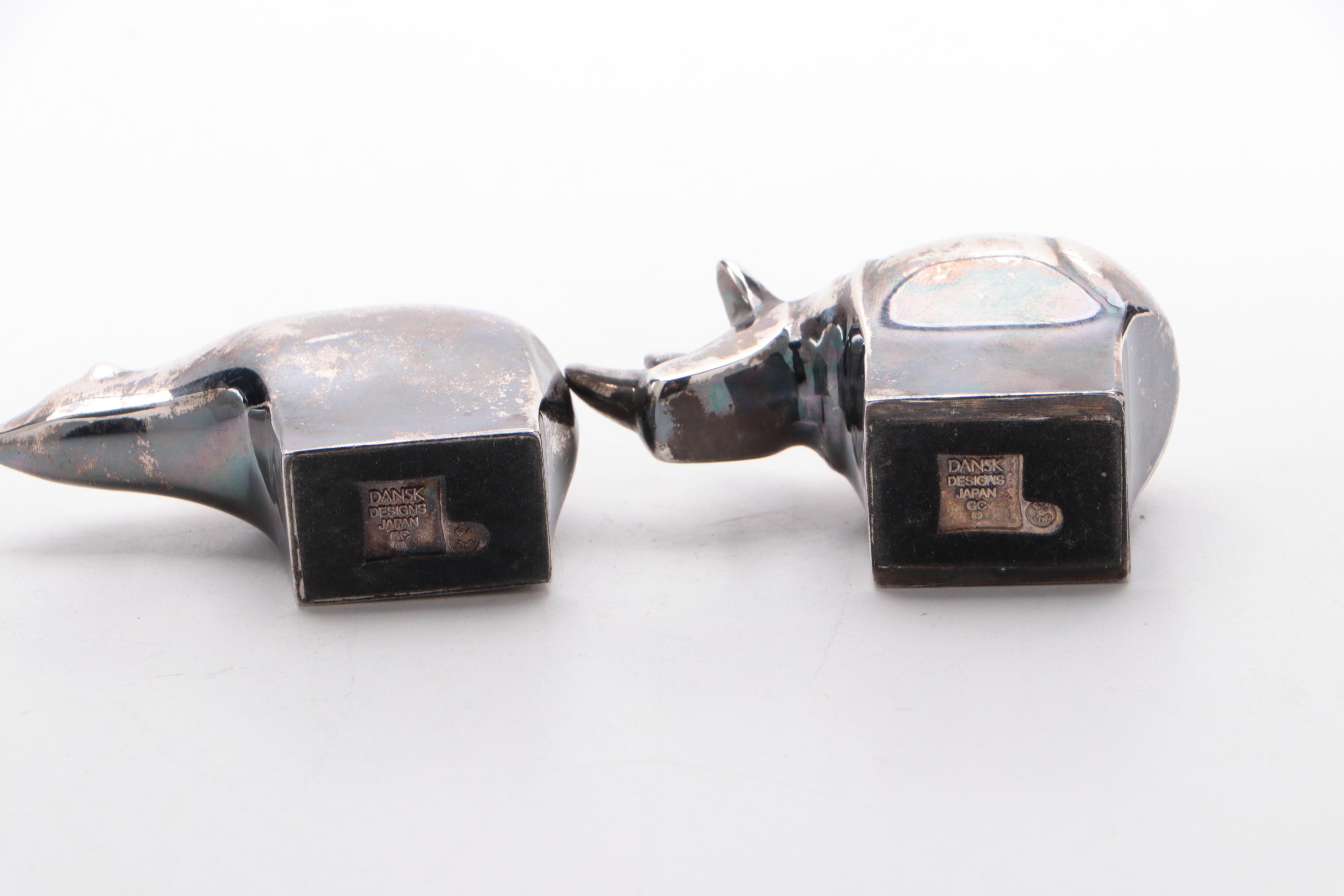 Dansk Silver Plate Animal Paperweights with Studio Art Pottery Face Mug ...