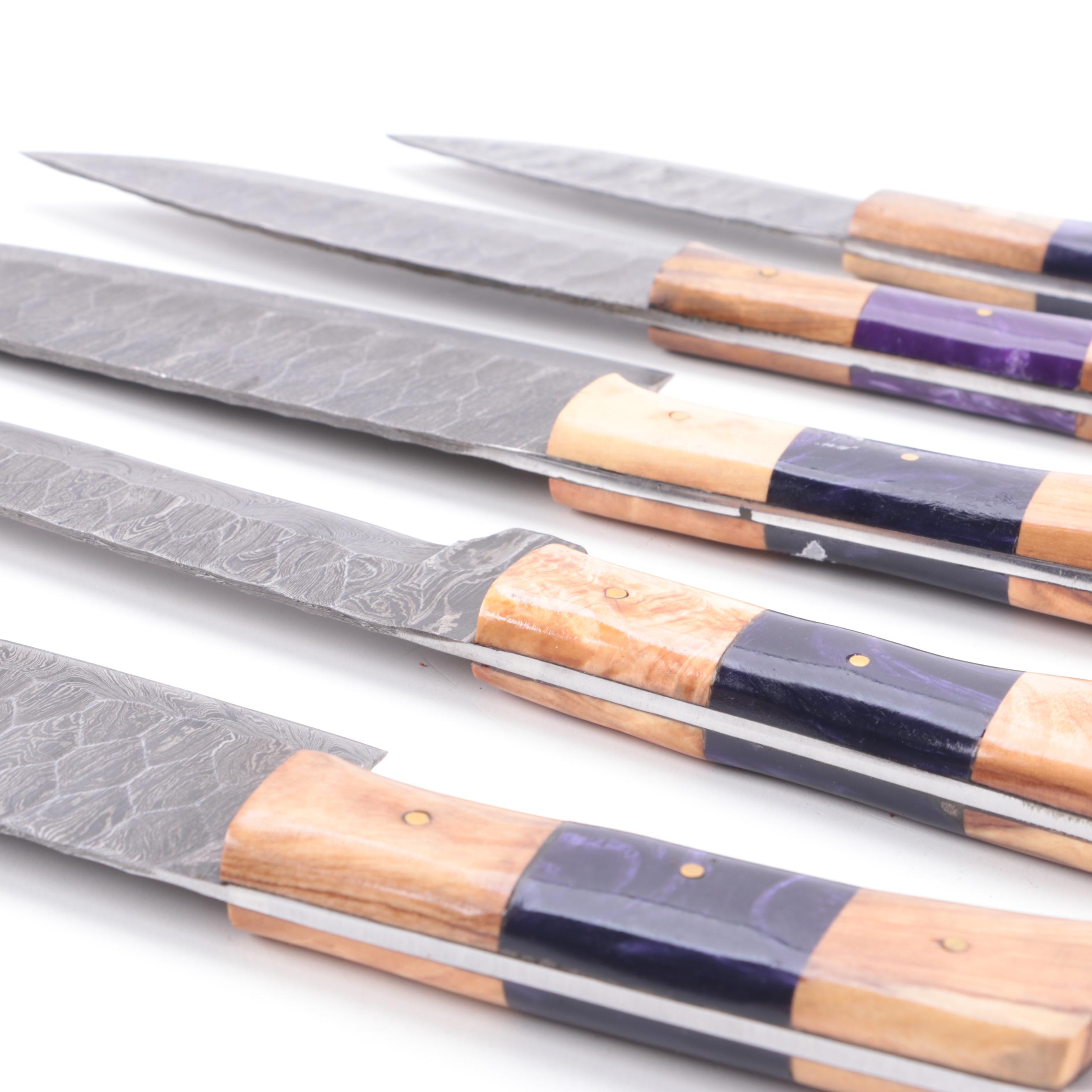 Damascus Steel Knife Set with Leather Roll | EBTH