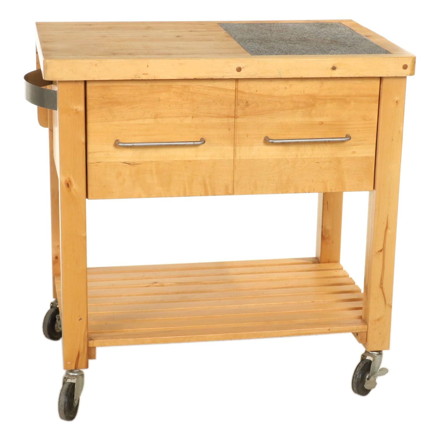 Wooden Butcher Block with Granite Insert Kitchen Island on Wheels | EBTH