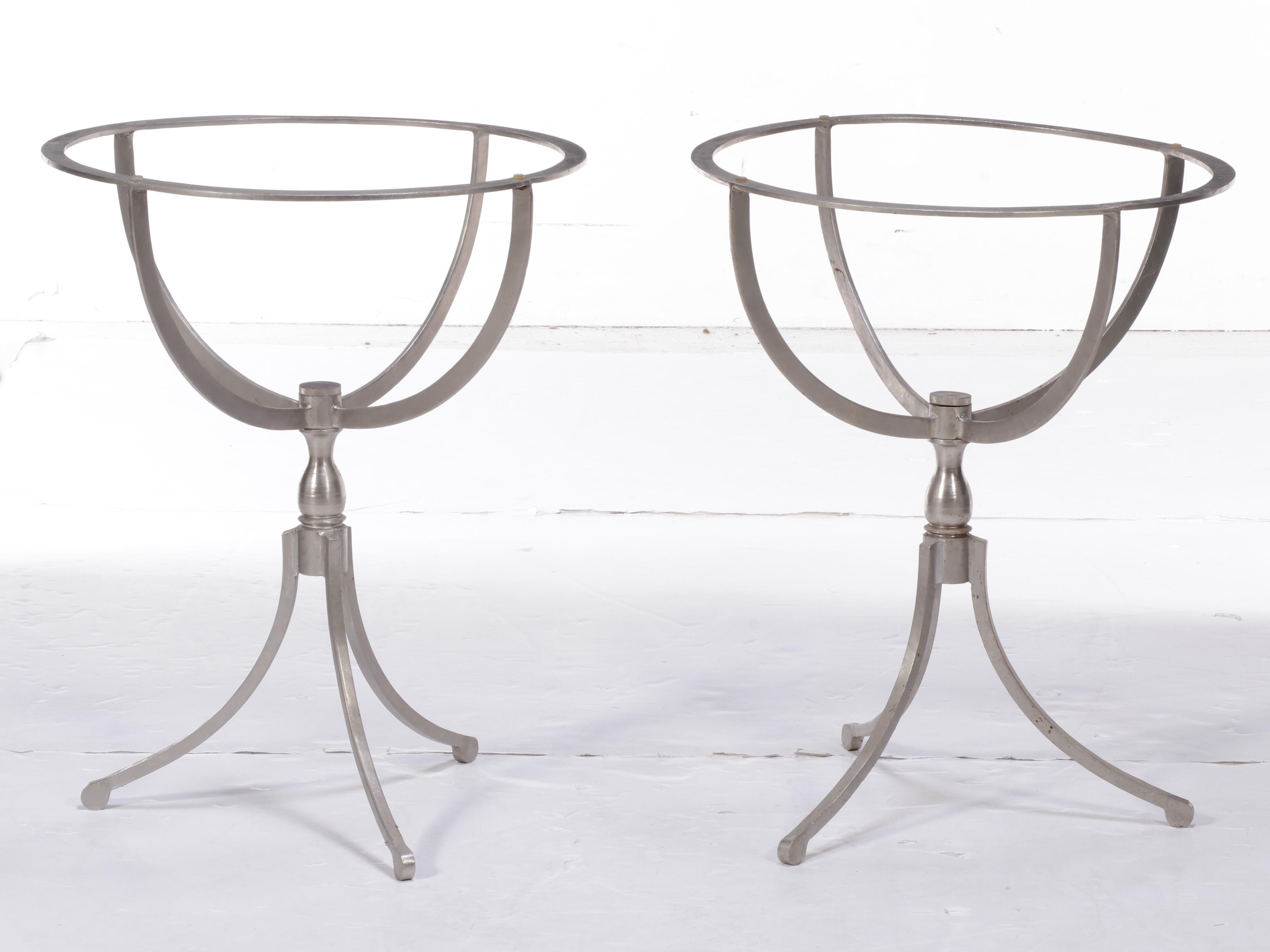 Pair of Nickel-Finished Metal Pedestal Side Table Bases | EBTH