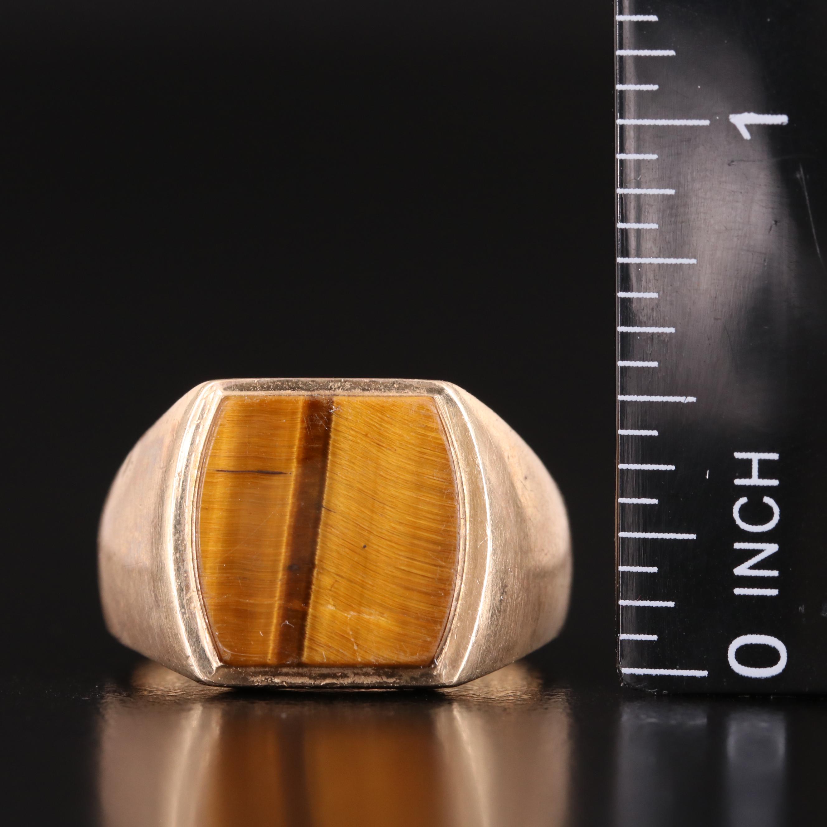 10K Tiger's Eye Signet Ring | EBTH