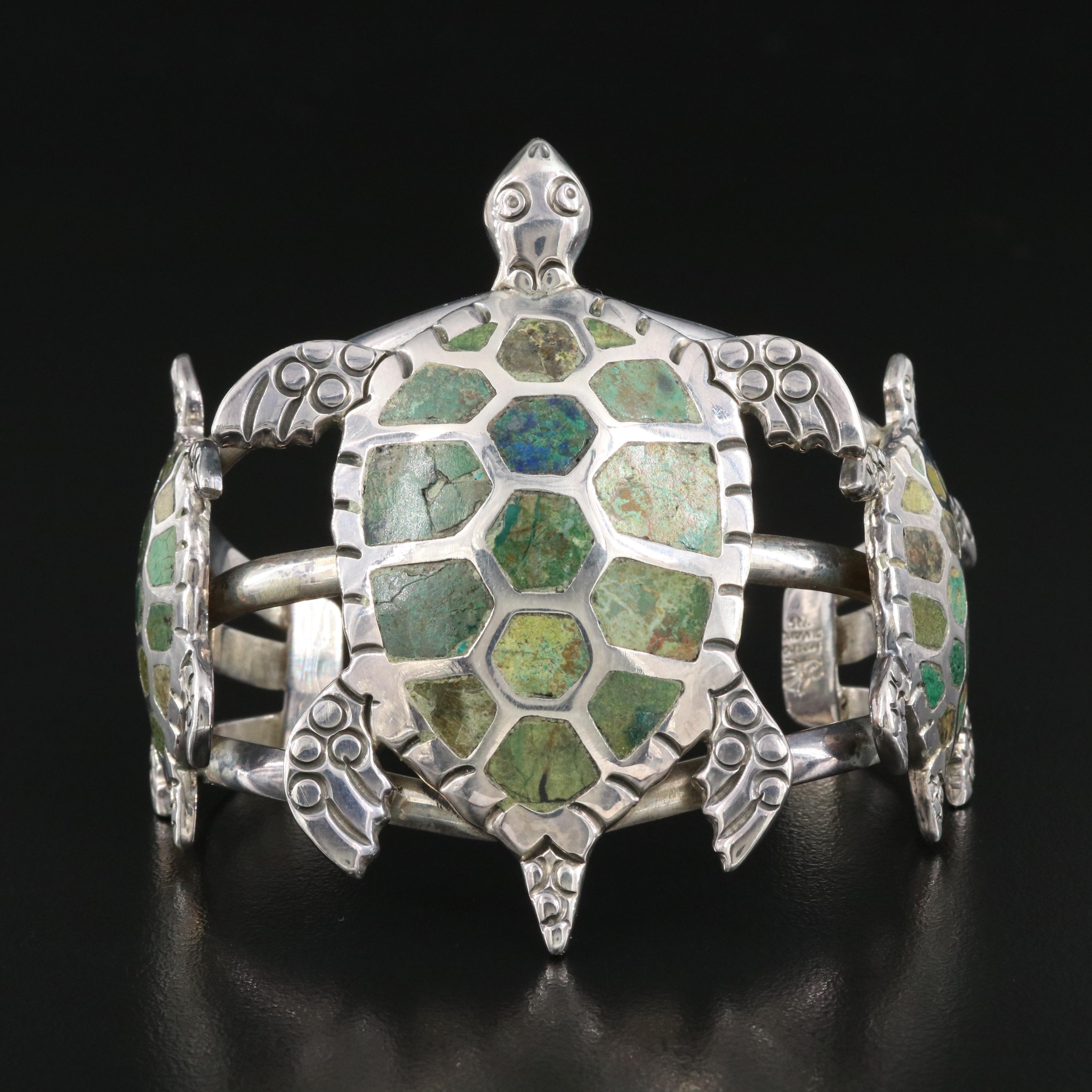 Mexican Manuel Porcayo Figueroa Turquoise Sterling Sea Turtle Cuff | EBTH