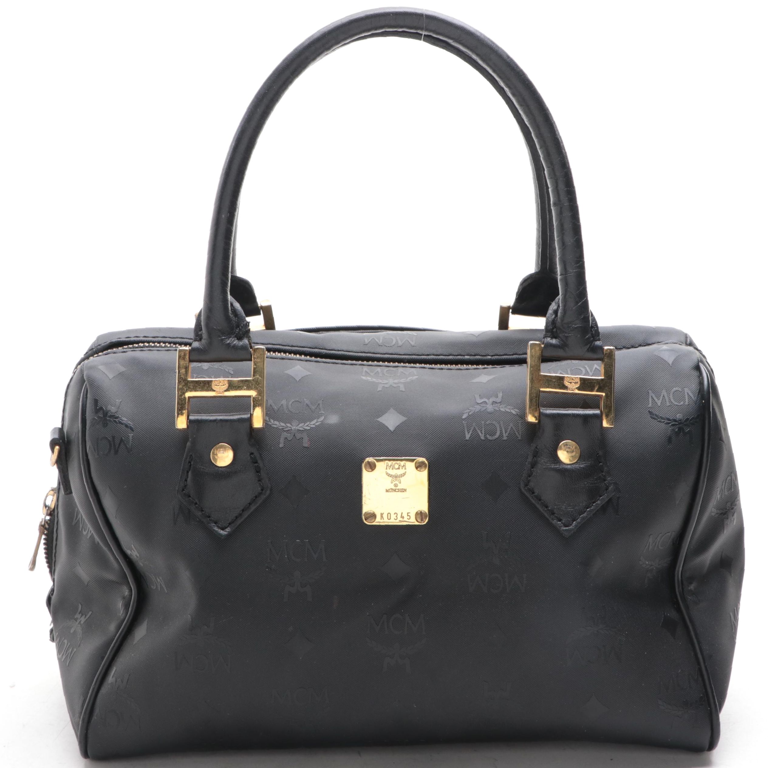 MCM Small Boston Bag in Monogram Black Vinyl and Leather | EBTH