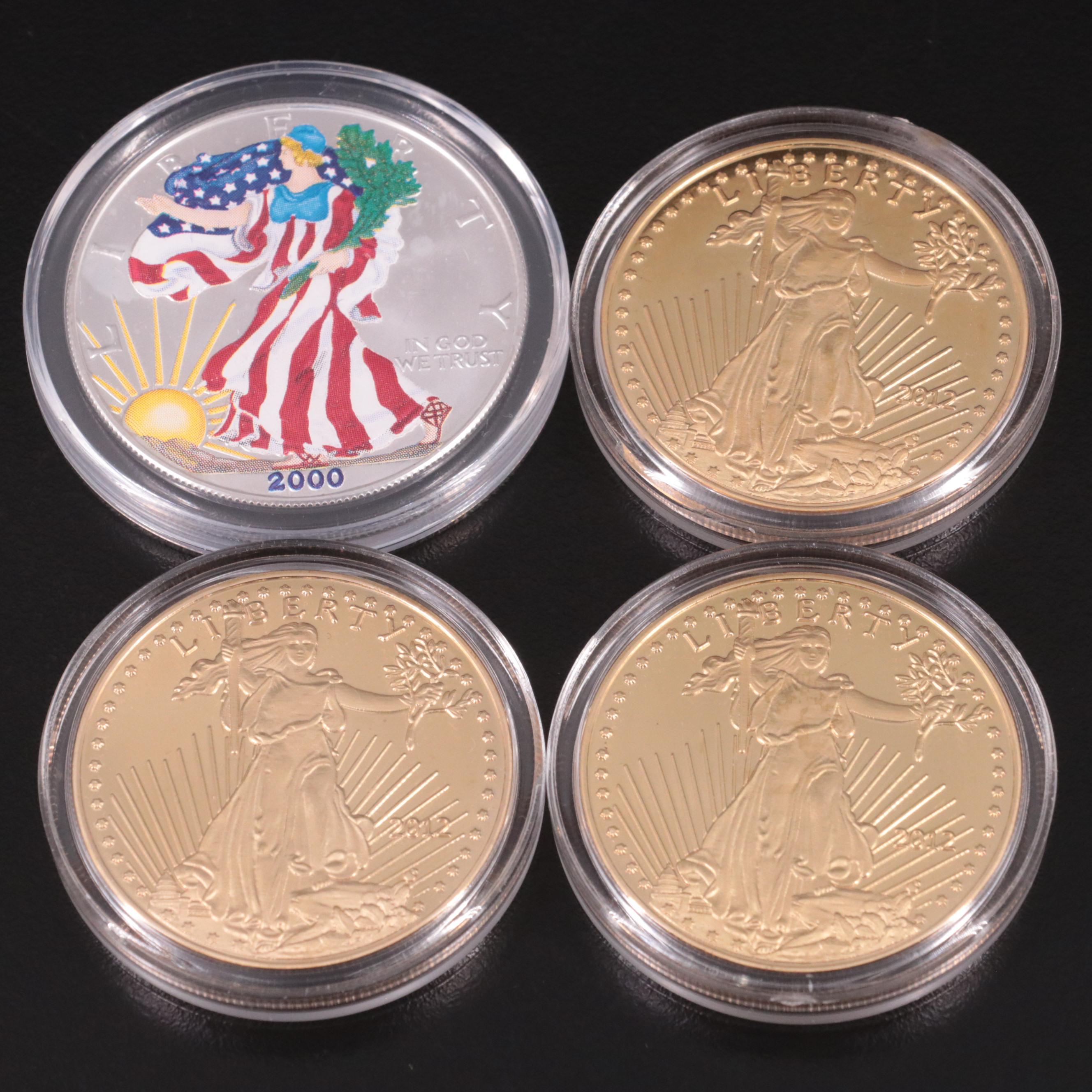 2000 Colorized American Silver Eagle and Three Fantasy Base Metal Gold ...