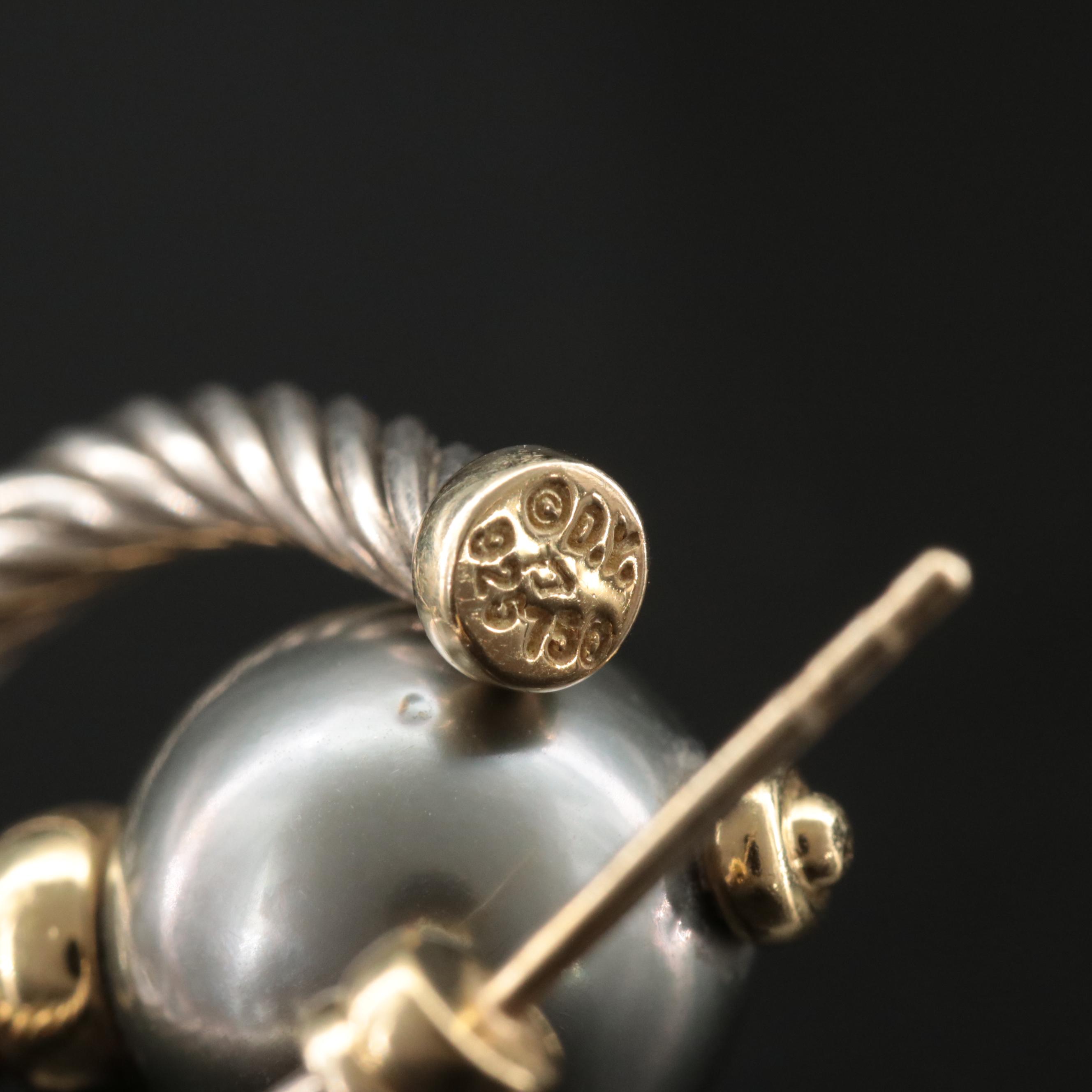 David Yurman Sterling and 18K Cable Hoop Earrings with Removable Pearl Drops | EBTH