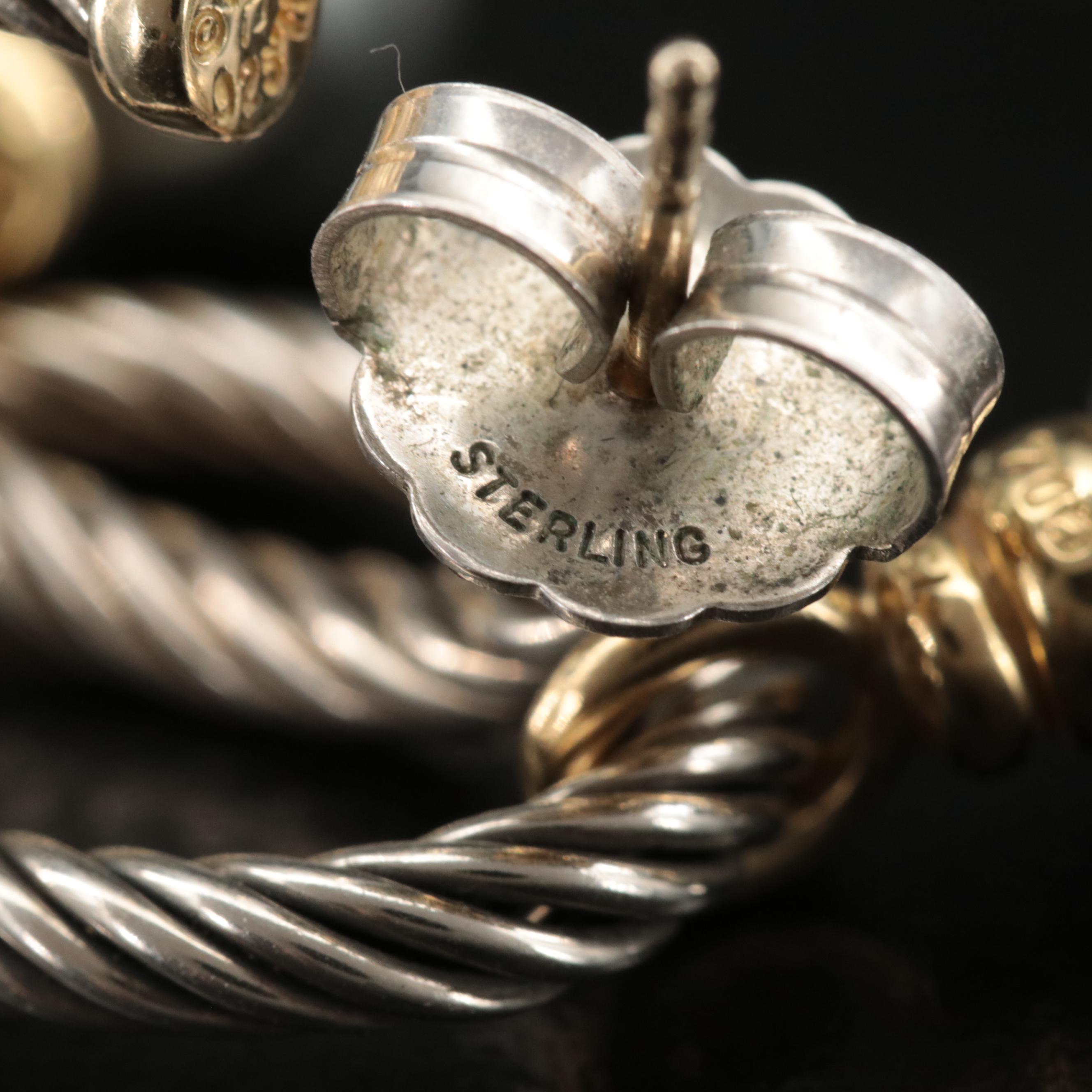 David Yurman Sterling and 18K Cable Hoop Earrings with Removable Pearl Drops | EBTH