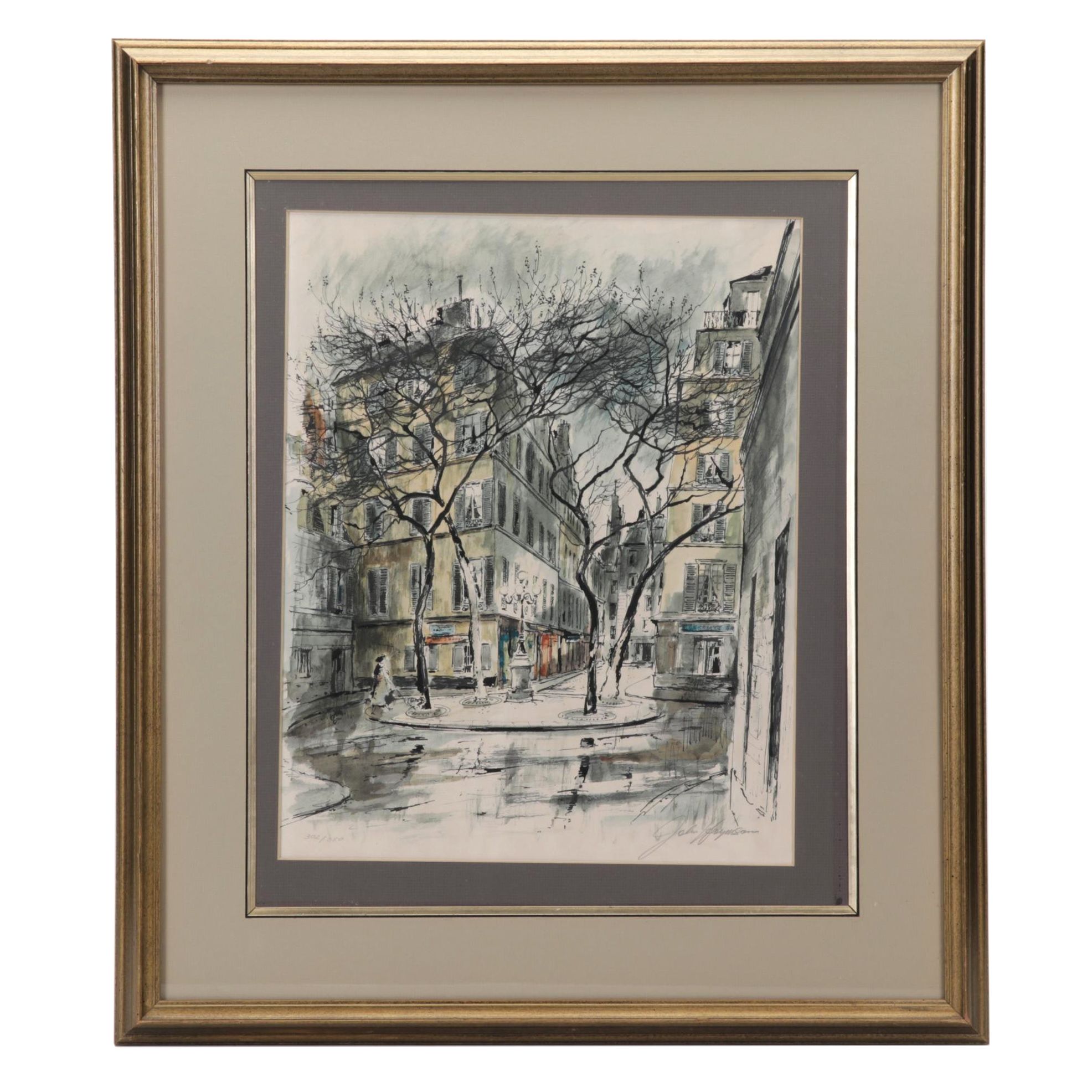 John Haymson Hand-Colored Lithograph of Parisian Street Scene, Circa ...