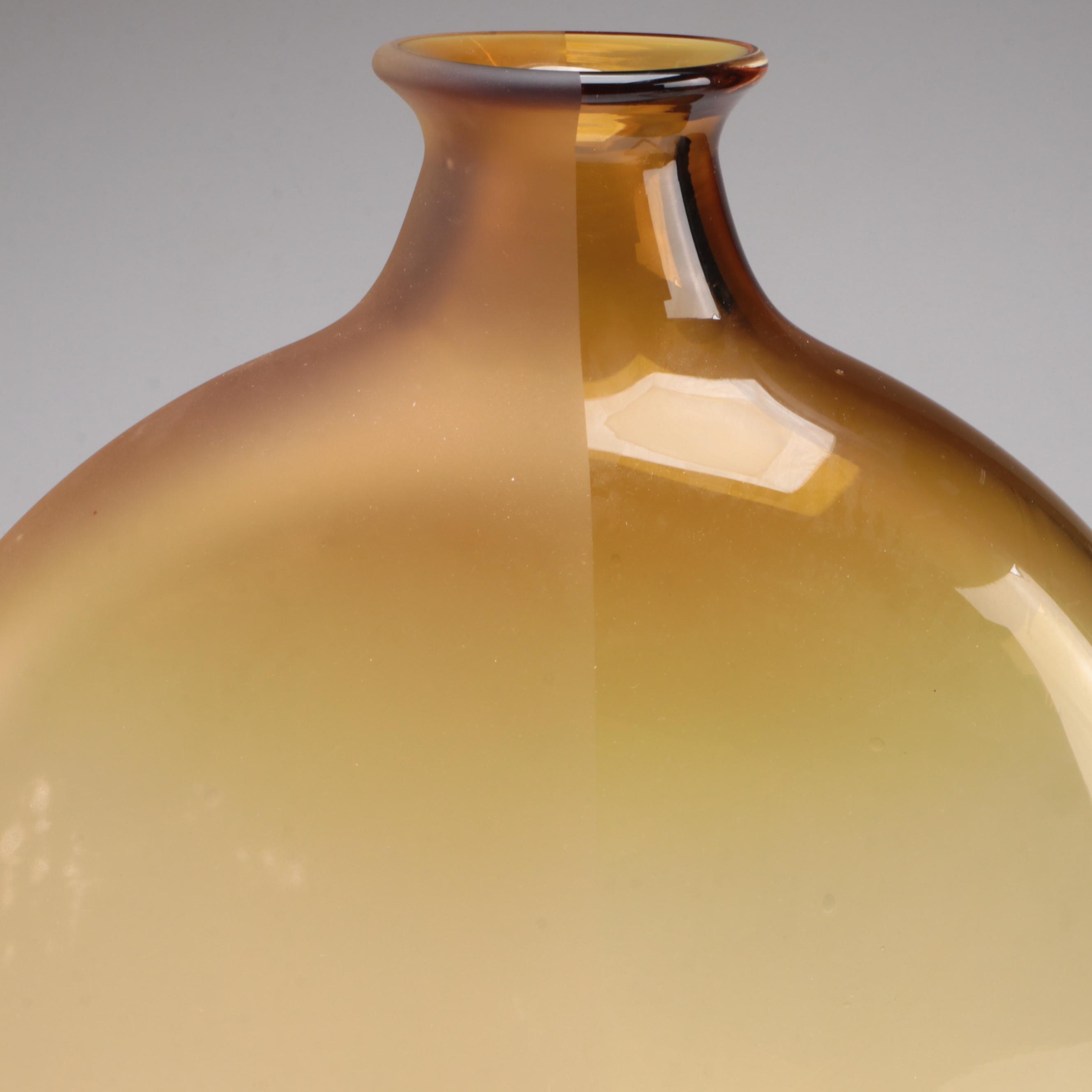 Handblown Half Frost and Half Clear Amber Glass Vases with Metal Stands ...
