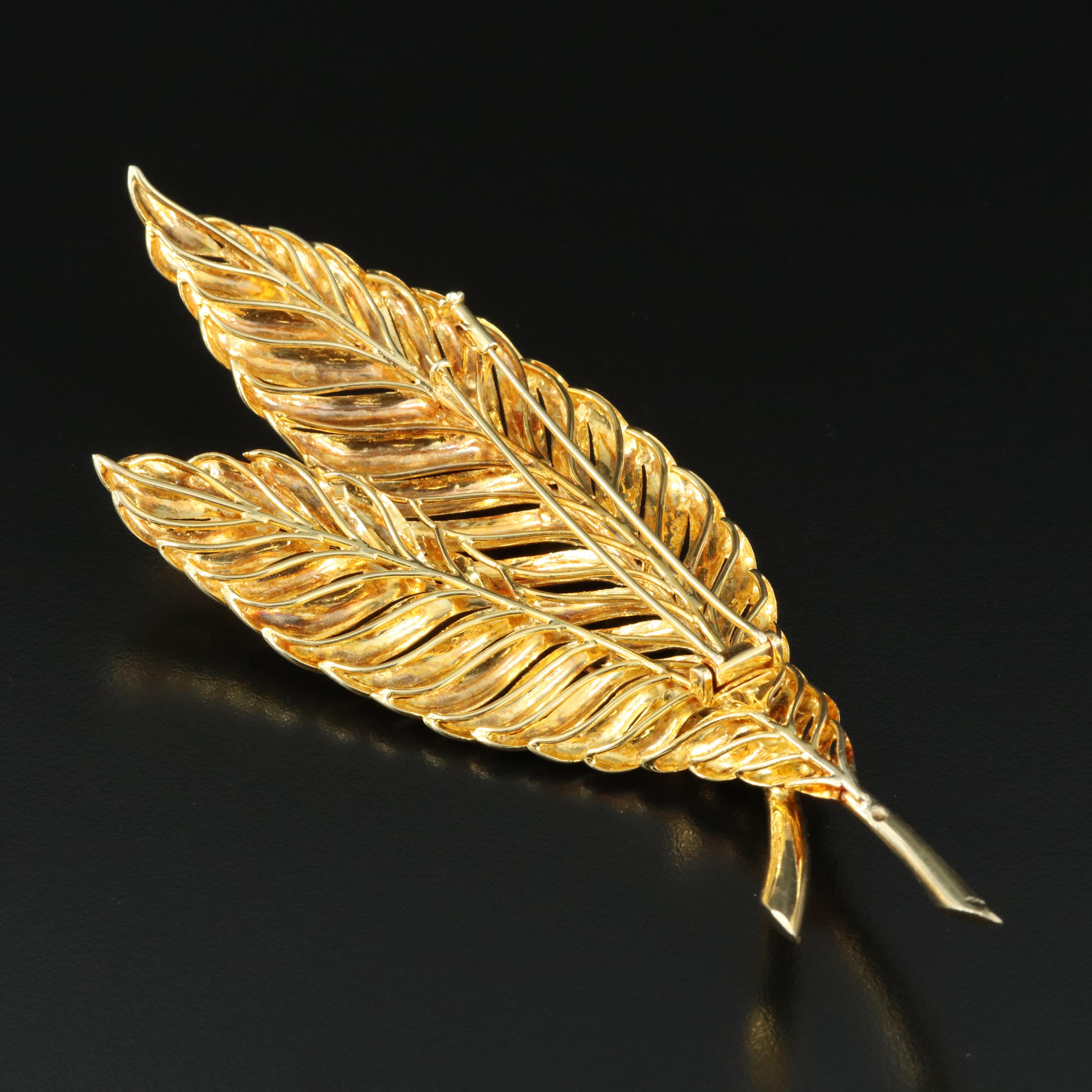 14K Large Scale Double Feather Brooch | EBTH