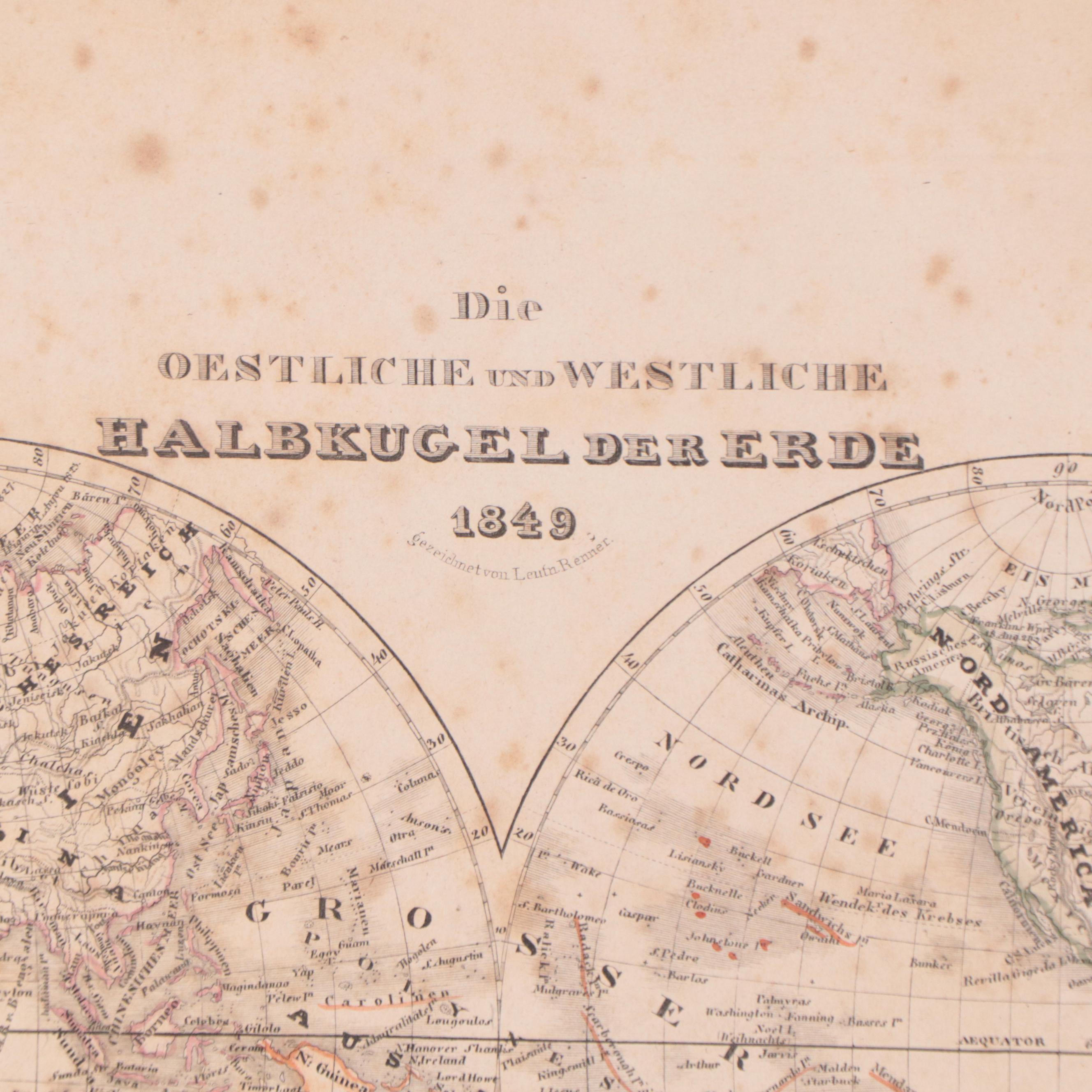 German World Atlas Hand-Colored Engraving, Circa 1849 | EBTH