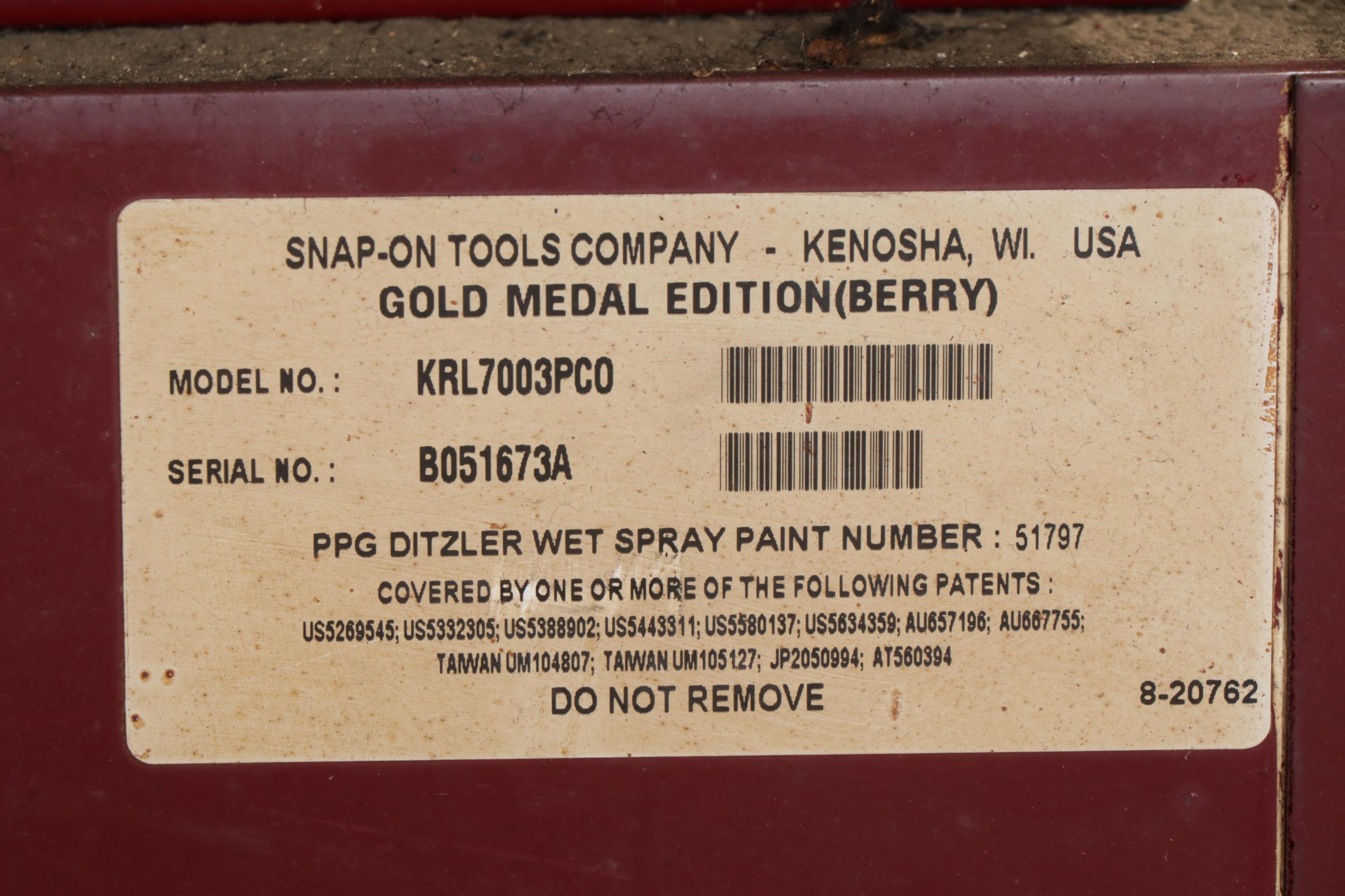 Snap-On Gold Medal Limited Edition Tool Cabinet on Casters | EBTH