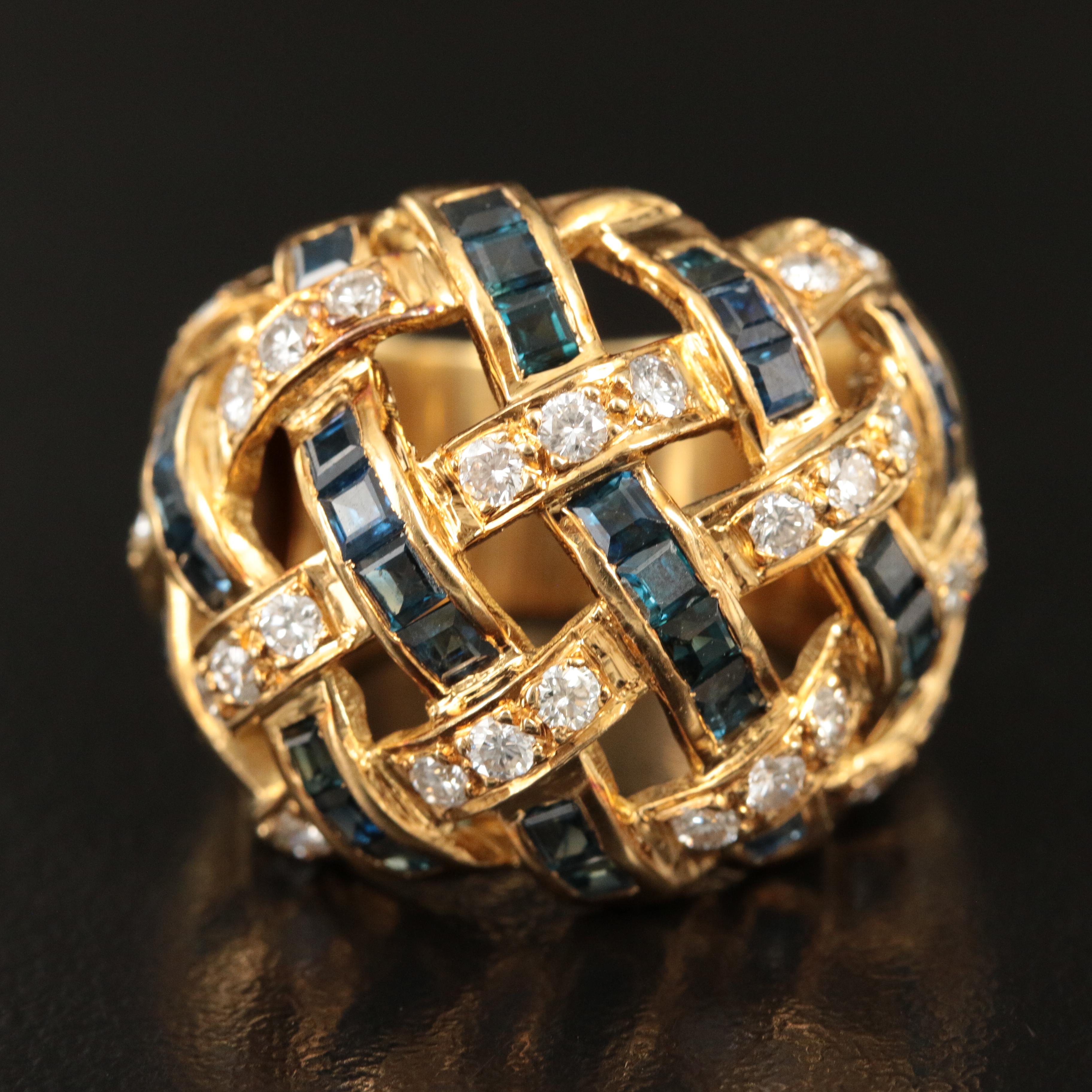 18K Diamond and Sapphire Basketweave Ring | EBTH