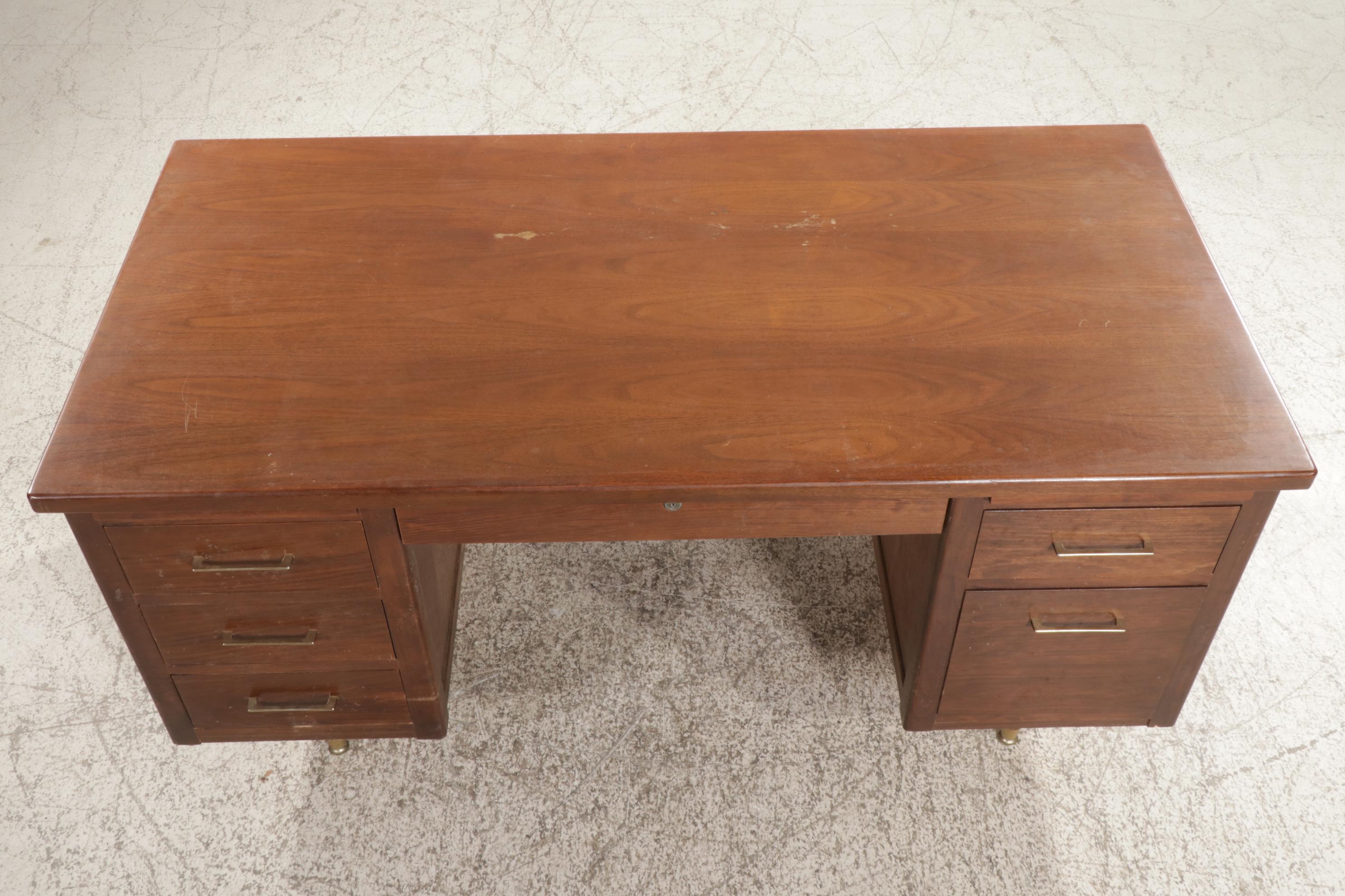 Hoosier Desks Walnut Executive Pedestal Desk, 1970s | EBTH