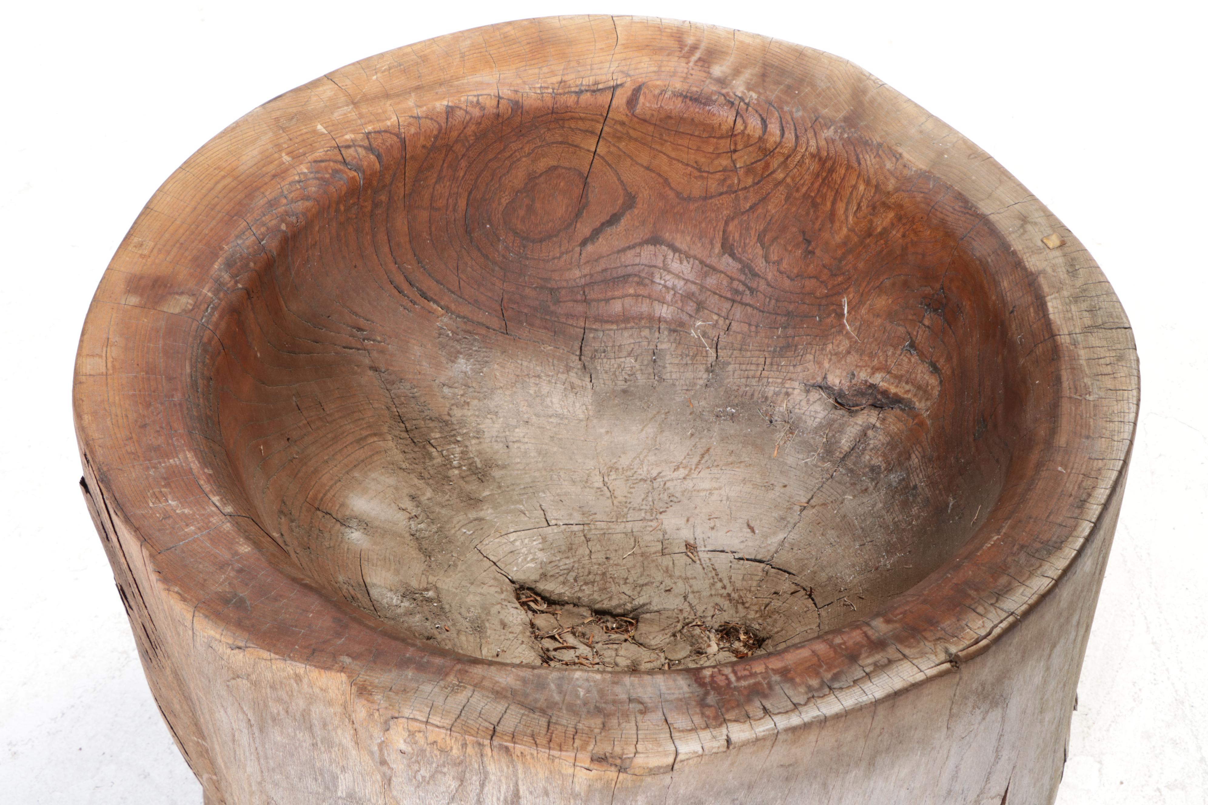 Oversized Rustic Wooden Rice Pounder Converted to Table with Glass Top ...