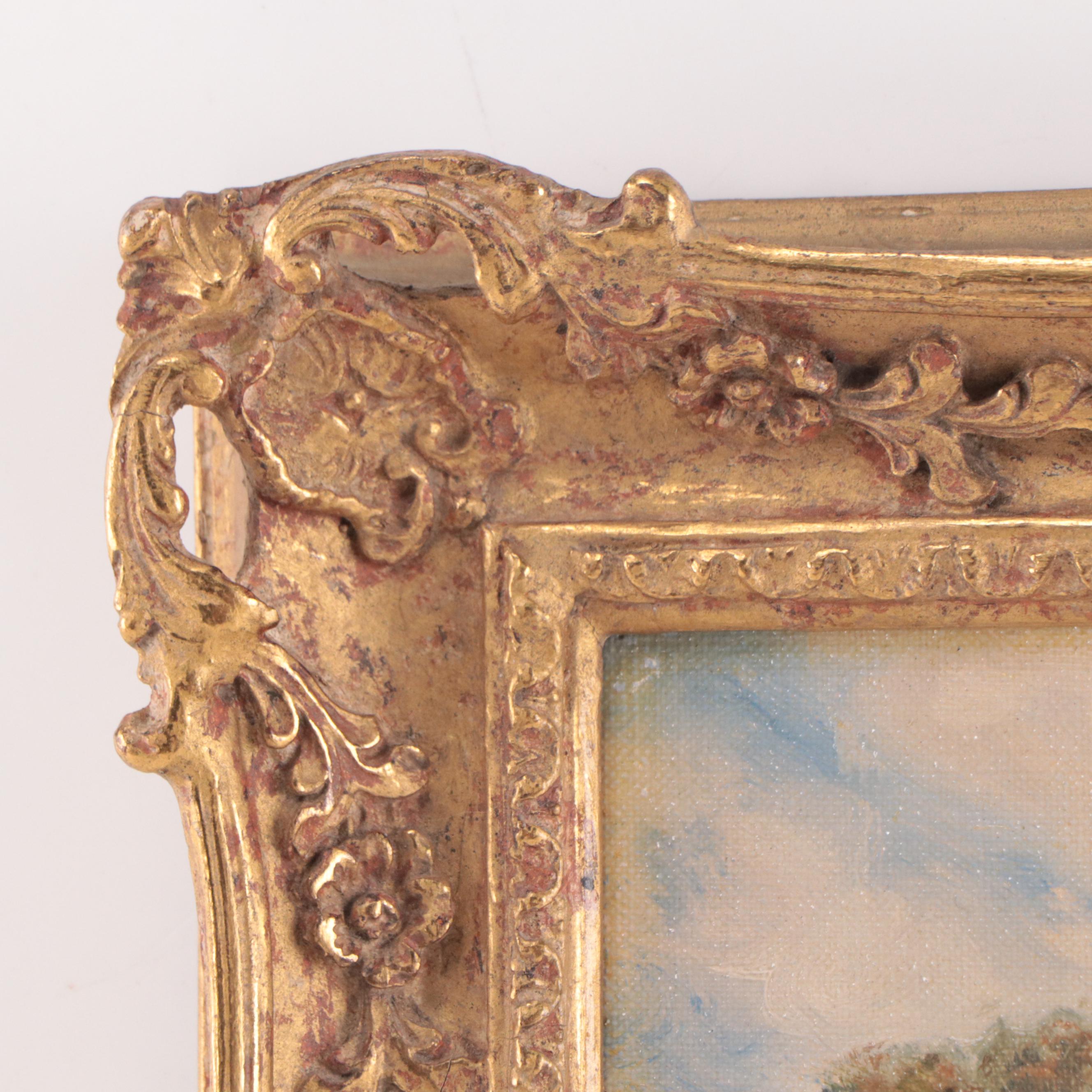 Frank Moss Bennett Oil Painting of Thatched Roof Farmhouse in Landscape ...