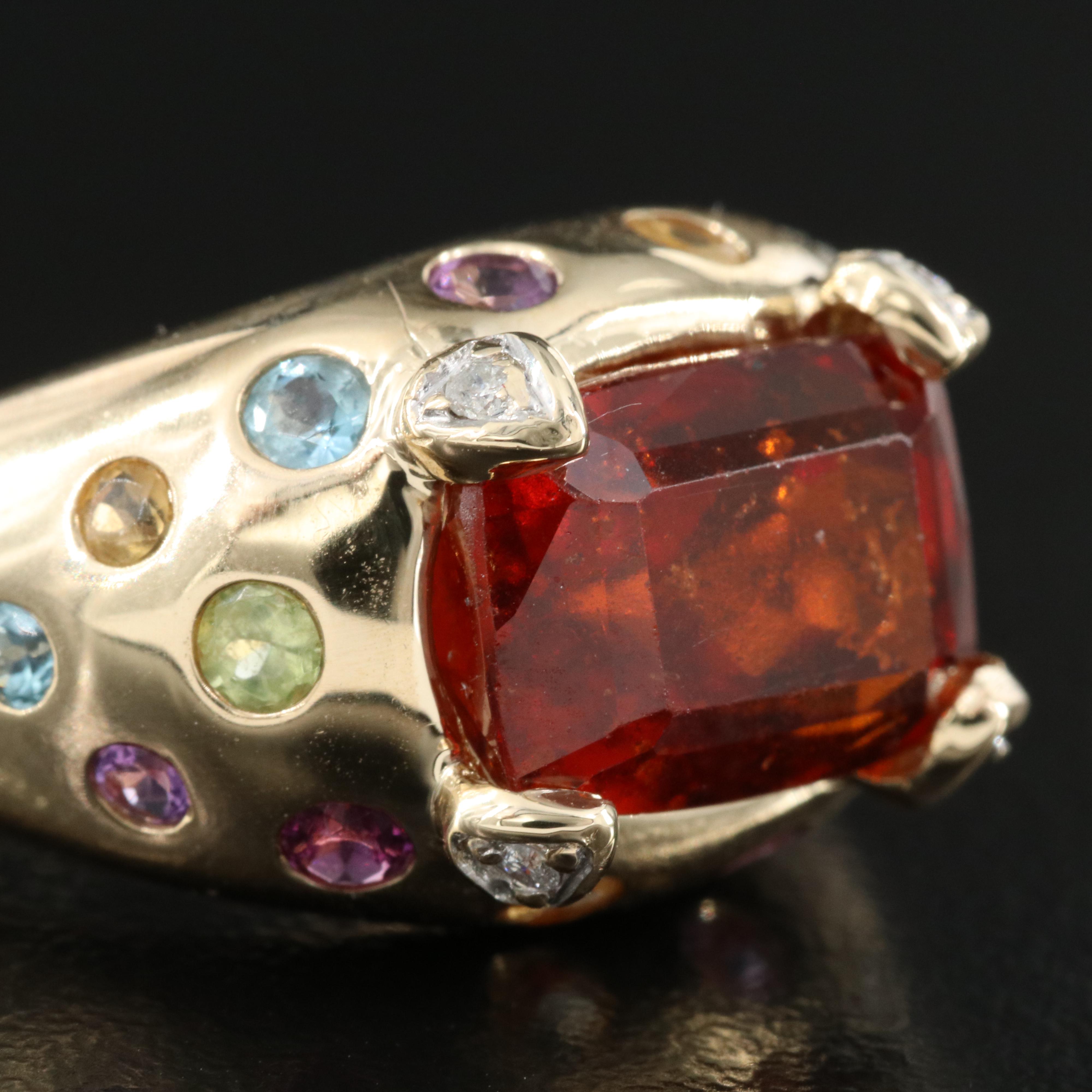 14K 7.62 CT Hessonite, Diamond and Multi-Gemstone Ring | EBTH