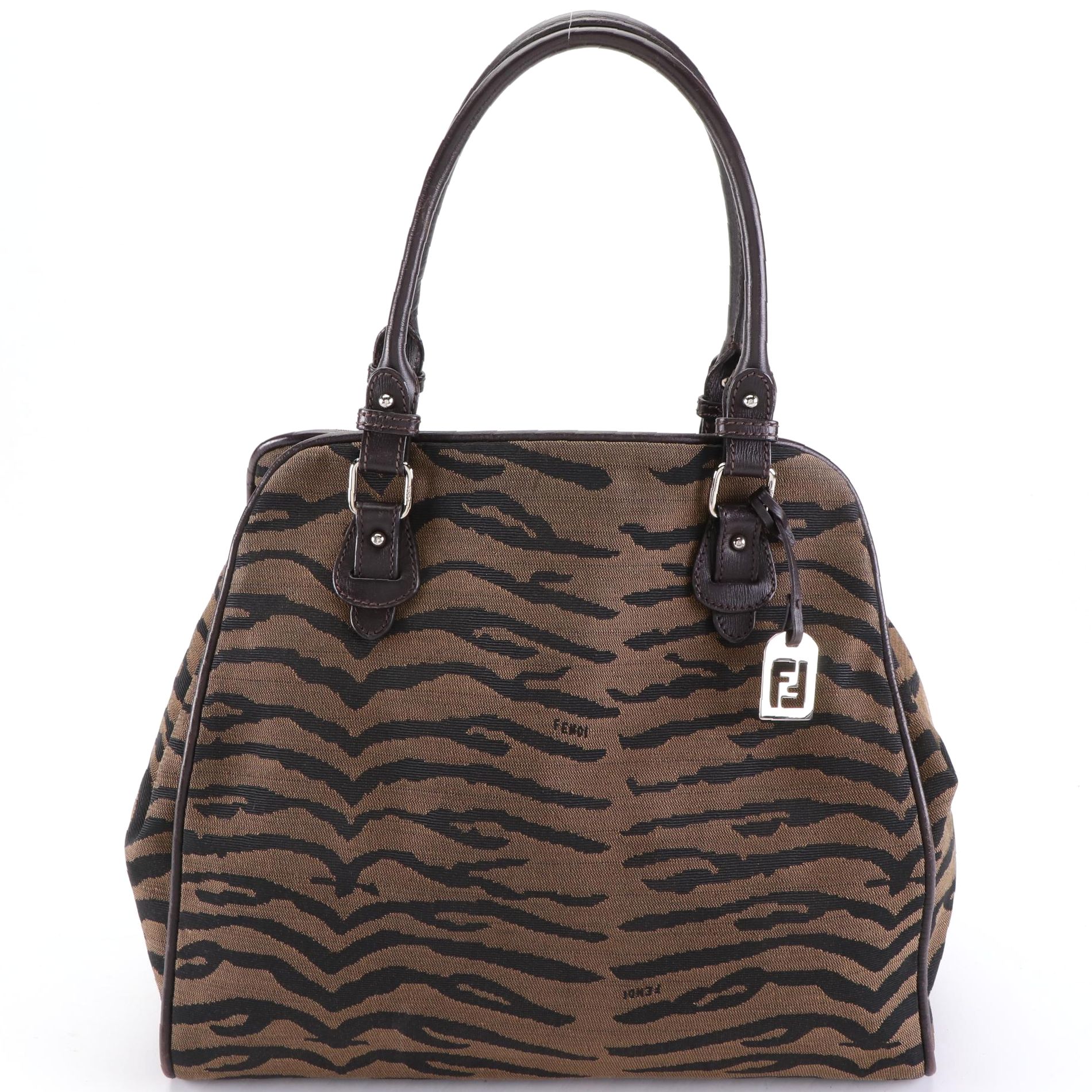 Fendi Tote Bag in Tiger Jacquard and Brown Leather Trim | EBTH