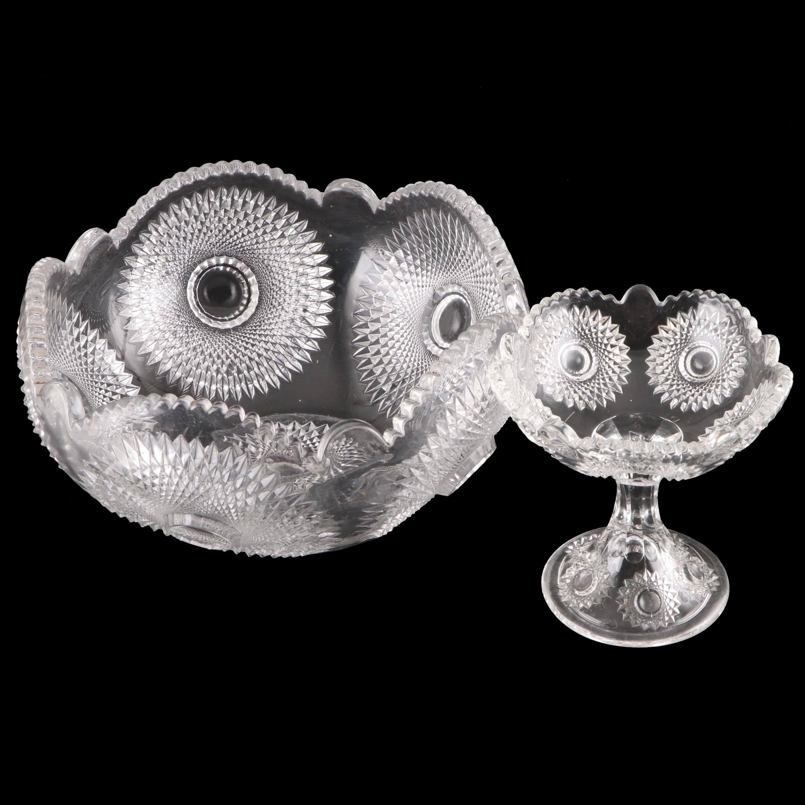 Heisey "Sunburst" Glass Serving Bowl and Footed Dish, 1903–1920 | EBTH